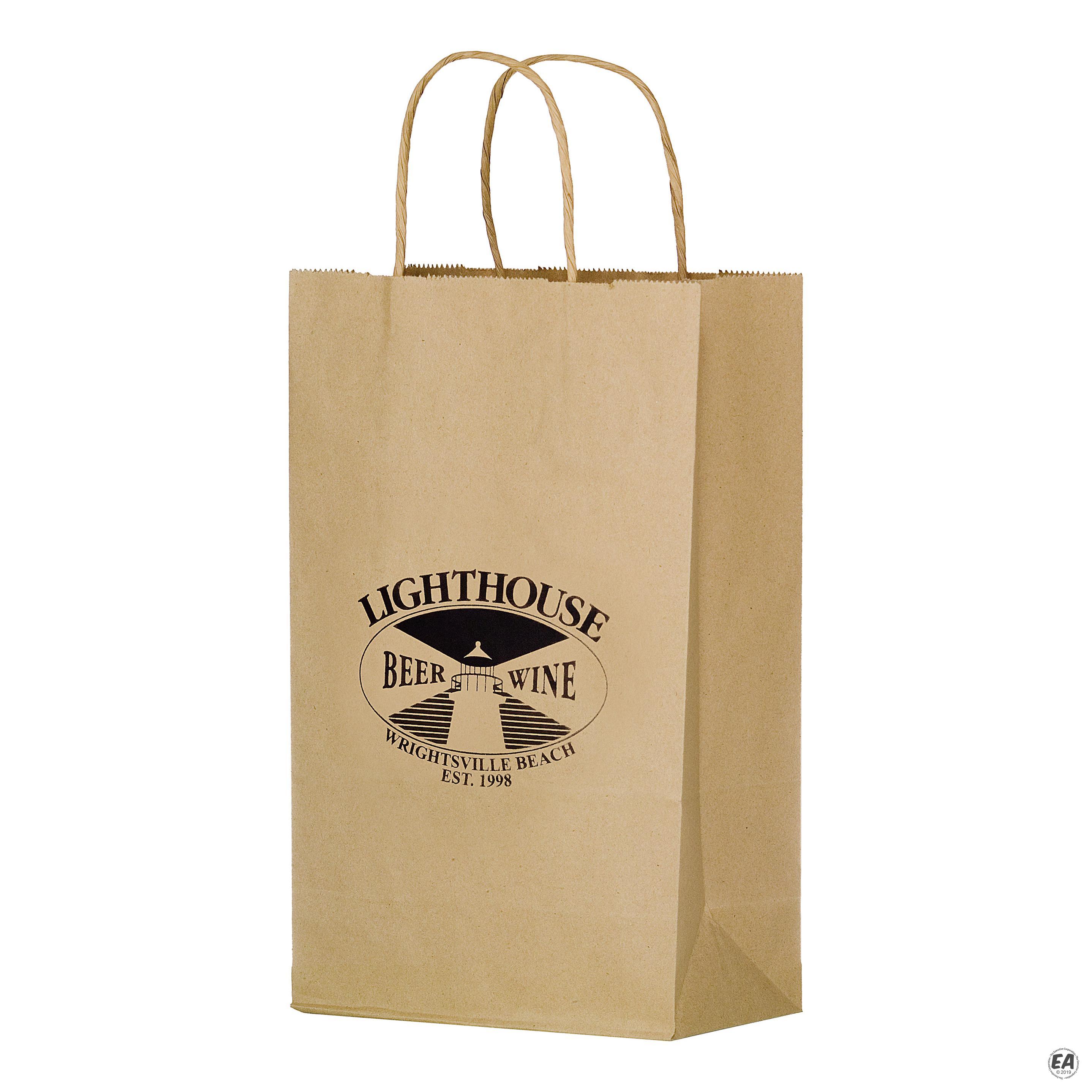 Branded Natural Kraft Twisted Paper Handle Shopper 10x13x5 | Customized ...