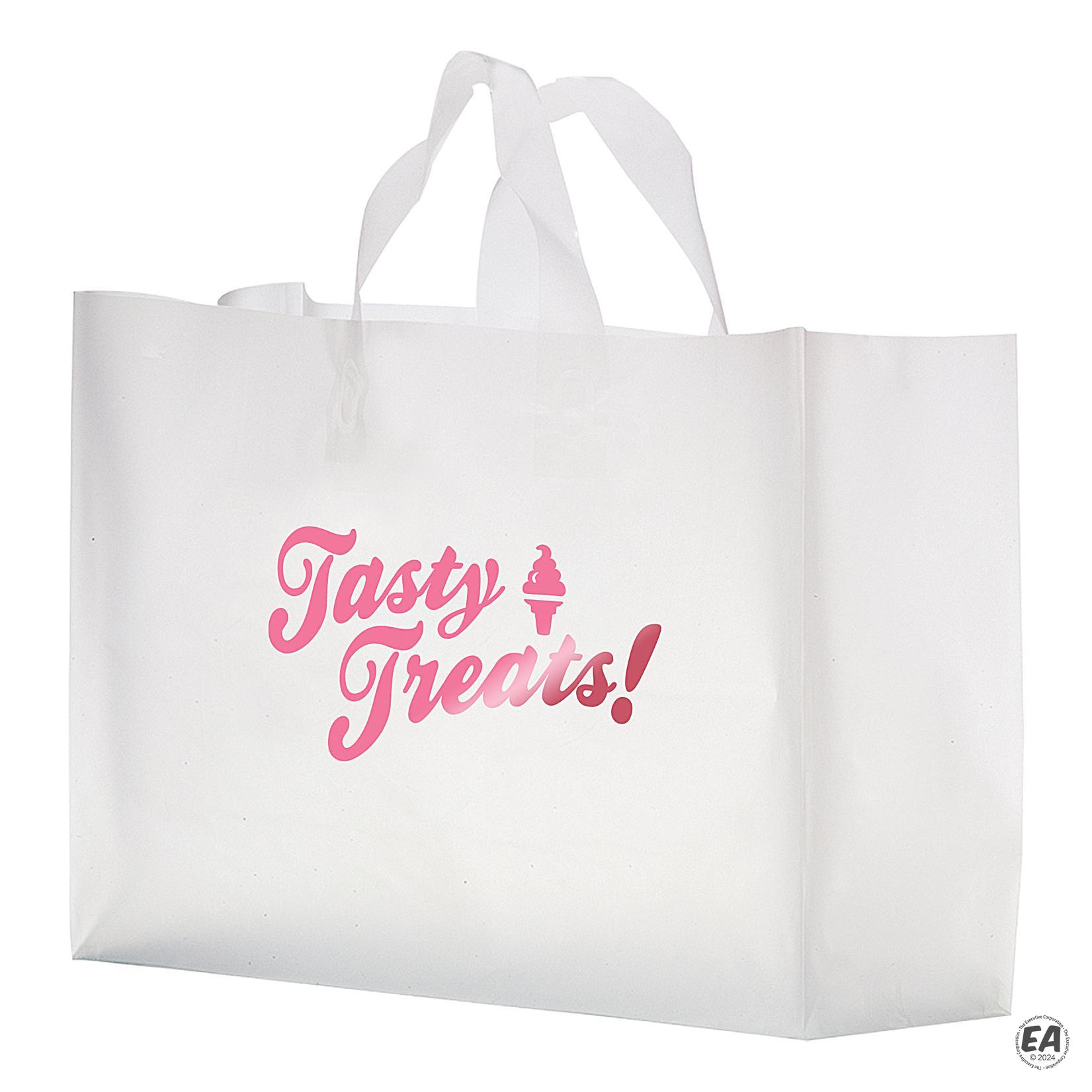 Promotional Clear Frosted Soft Loop Shopper Bag 16x12x6 - Foil Print ...