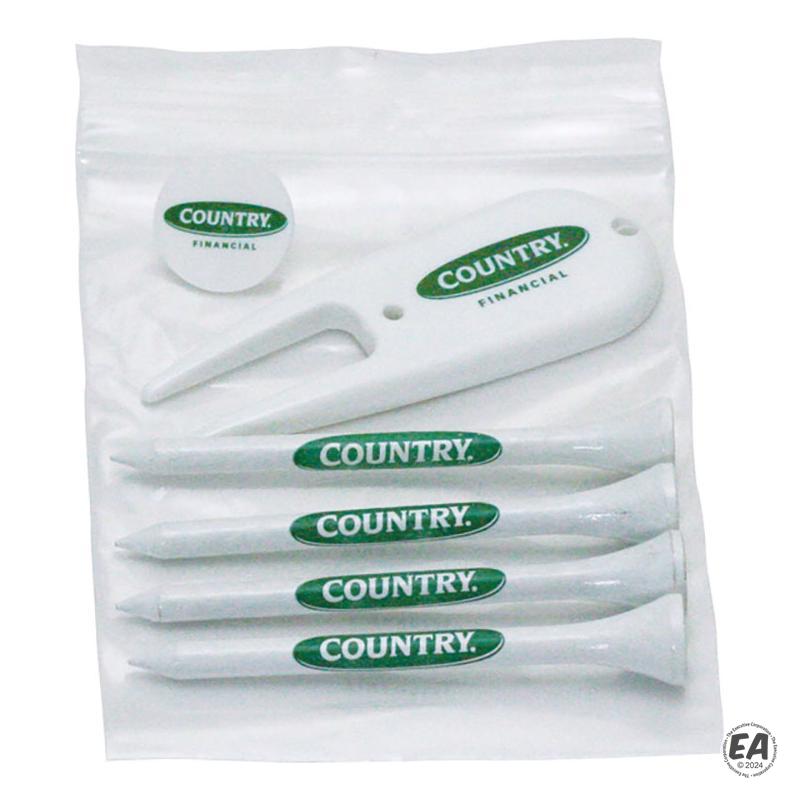 Promotional Golf Tournament Pack: (4) 3-1/4 Golf Tees, (1) Golf Divot ...