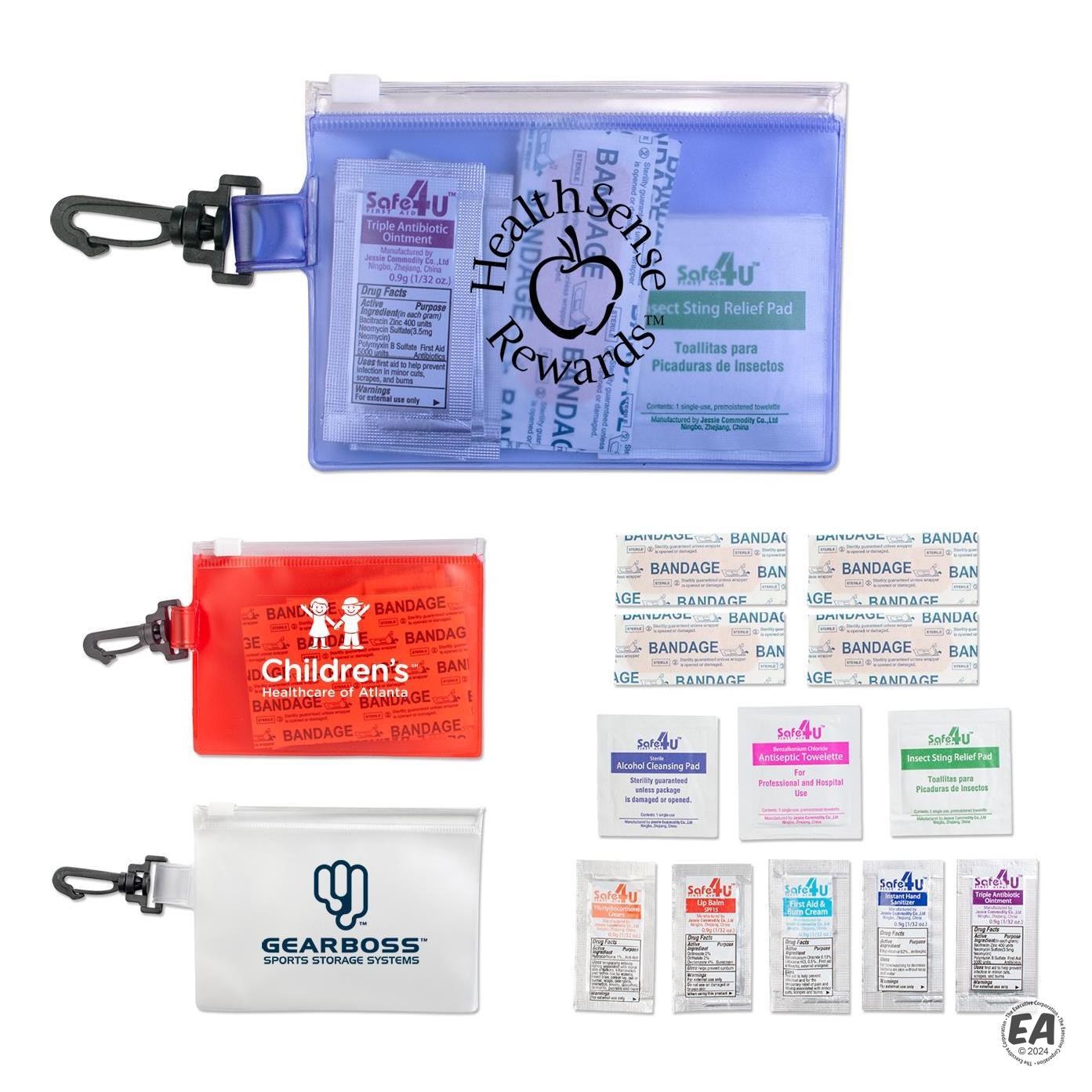 Promotional First Aid in Zip Close Pouch with Carabiner | Customized ...