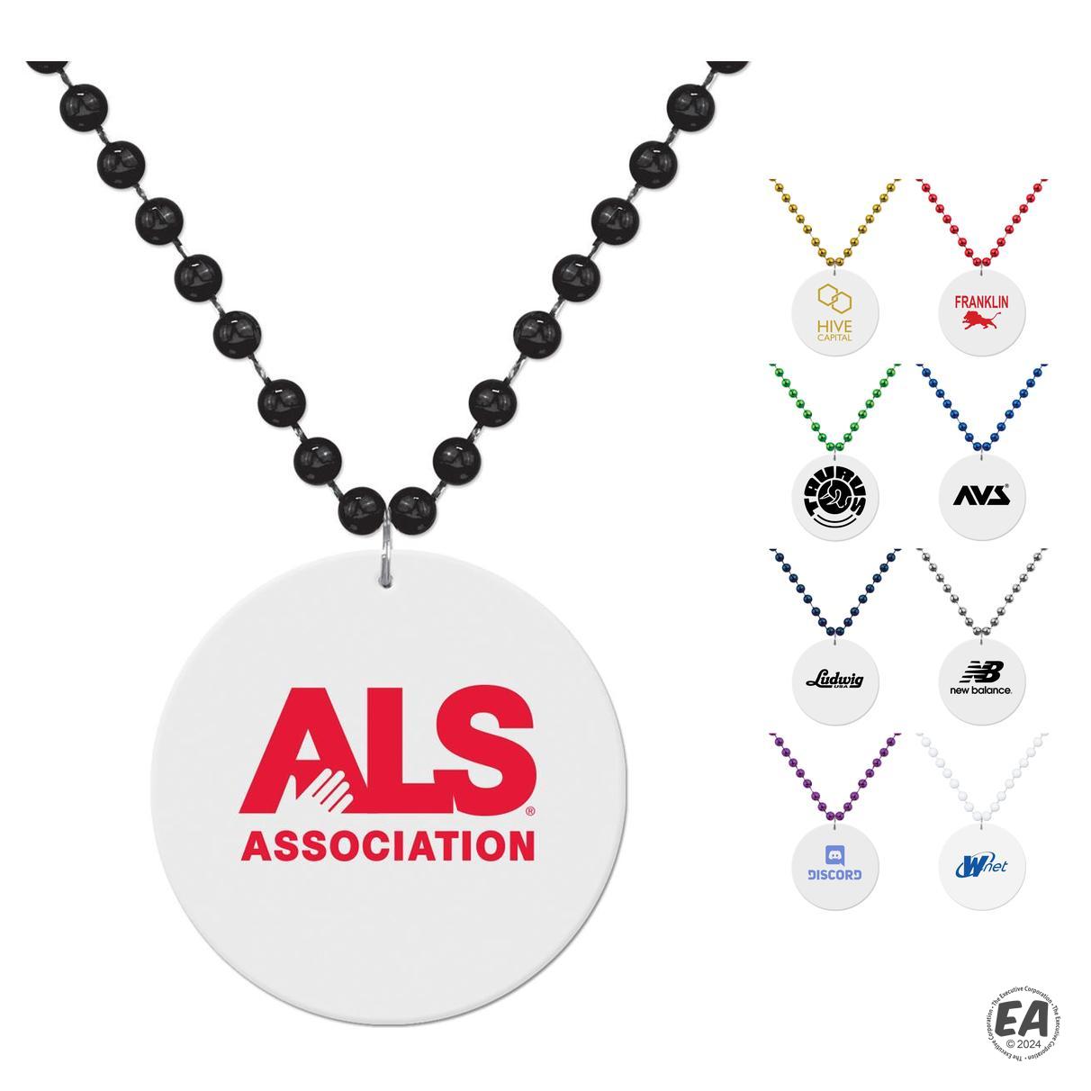Promotional Medallion Bead Necklace withWhite Medallion | Custom ...