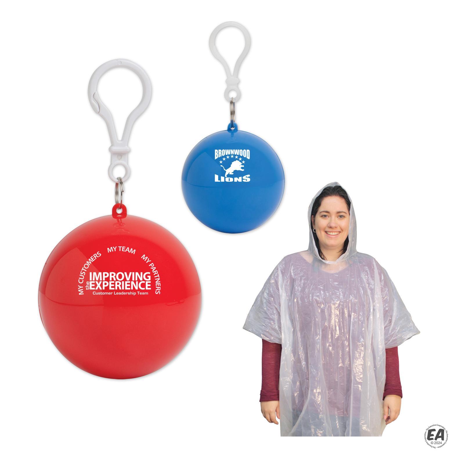 Customized Rain Poncho in Ball Keychain | Promotional Ponchos | Custom ...