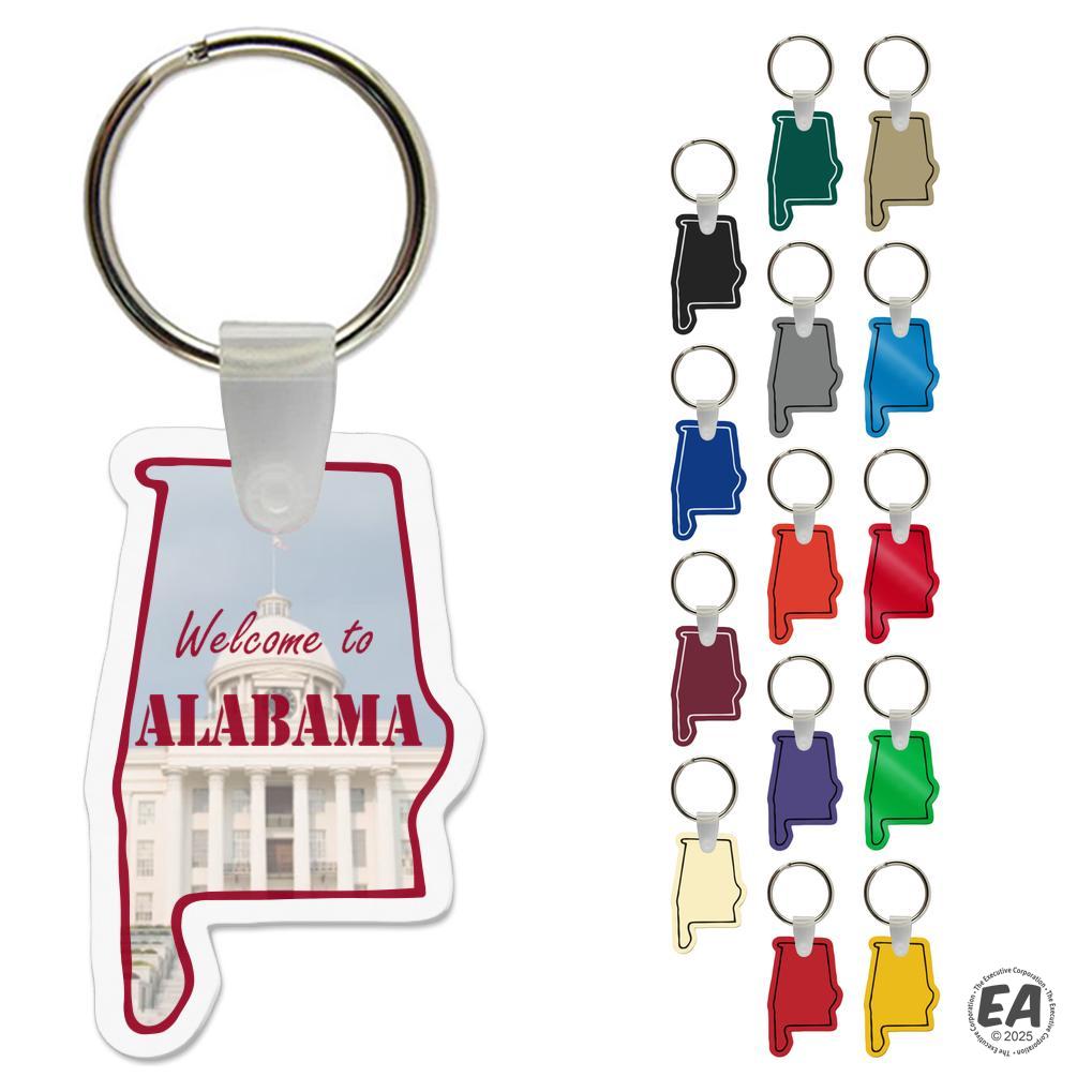 Branded Alabama (AL) State Shaped Vinyl Keychain - USA Made ...