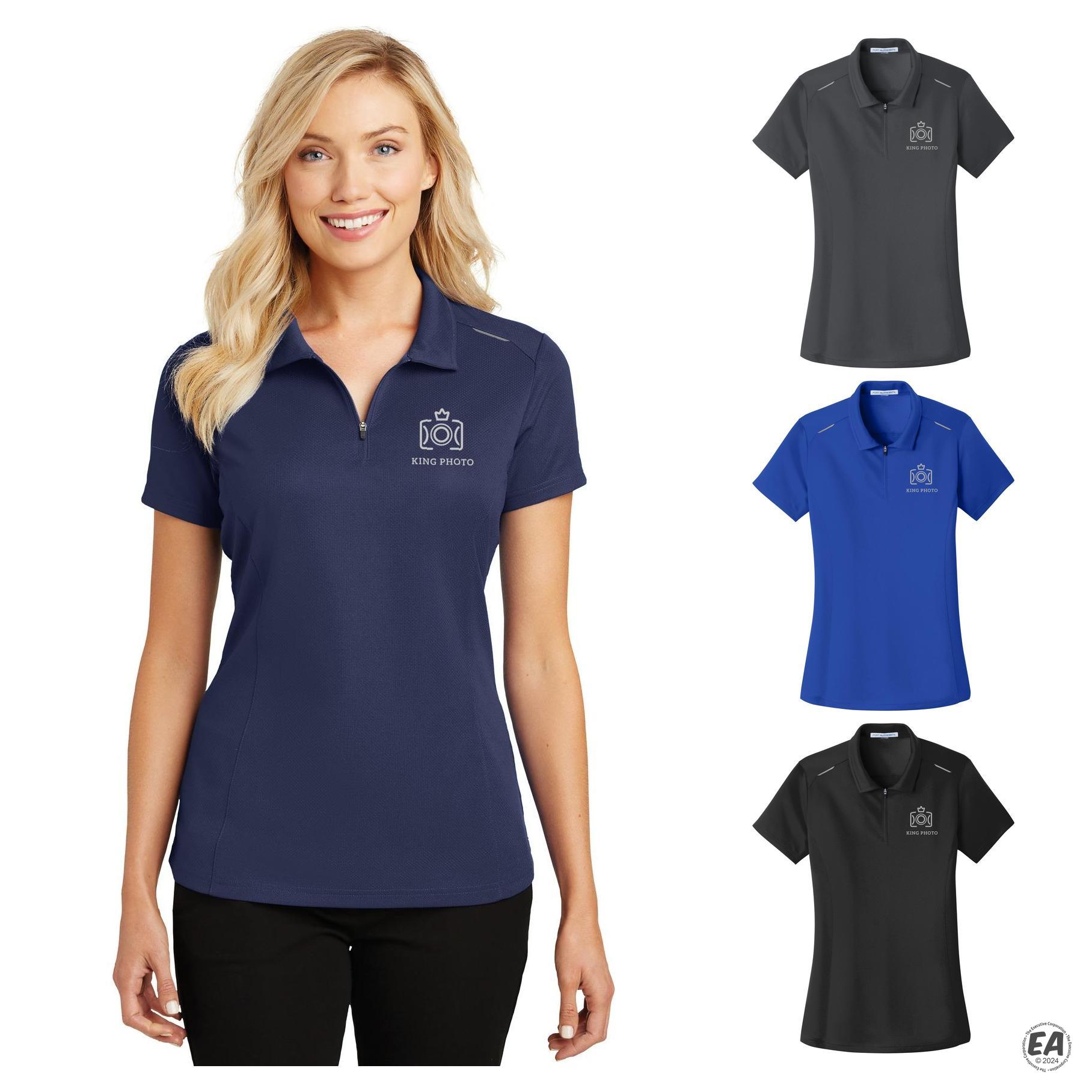 Customized Port Authority L580 Ladies Pinpoint Mesh Zip Polo ...