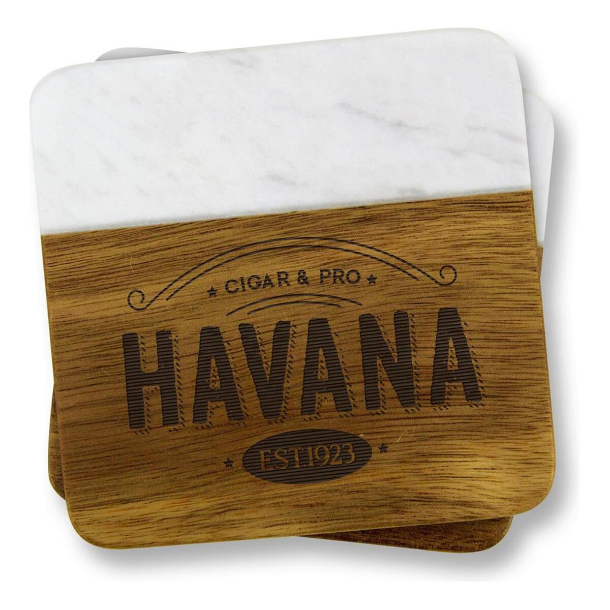 Customized Acacia Wood & Greek Marble 2-Piece Coaster Set | Branded ...