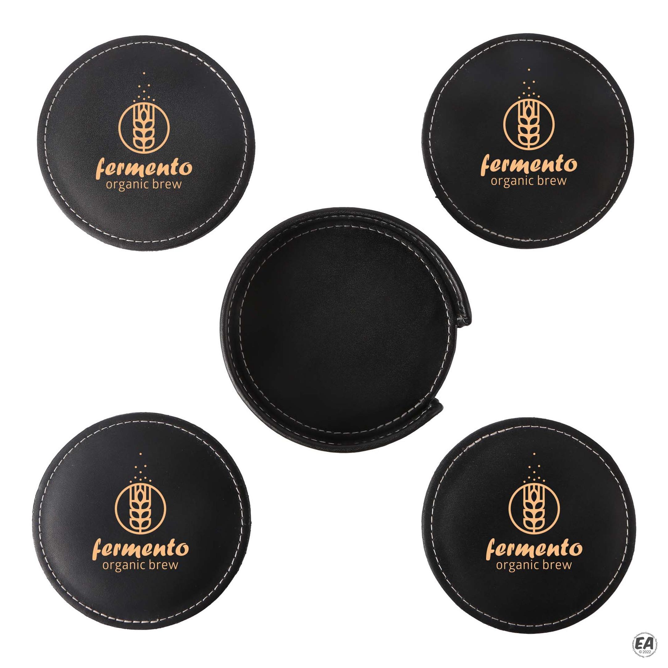 Customized Benson Bonded Leather Coasters - 4 piece Set in Holder ...
