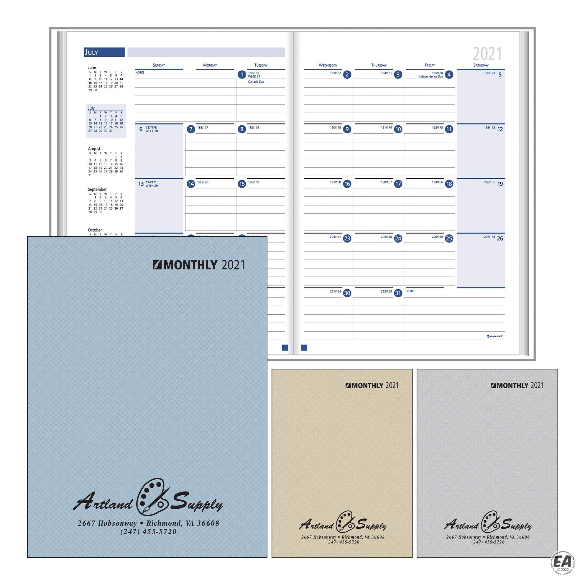 Promotional Ruled Monthly Desk Planner Stitched to Paper Cover ...