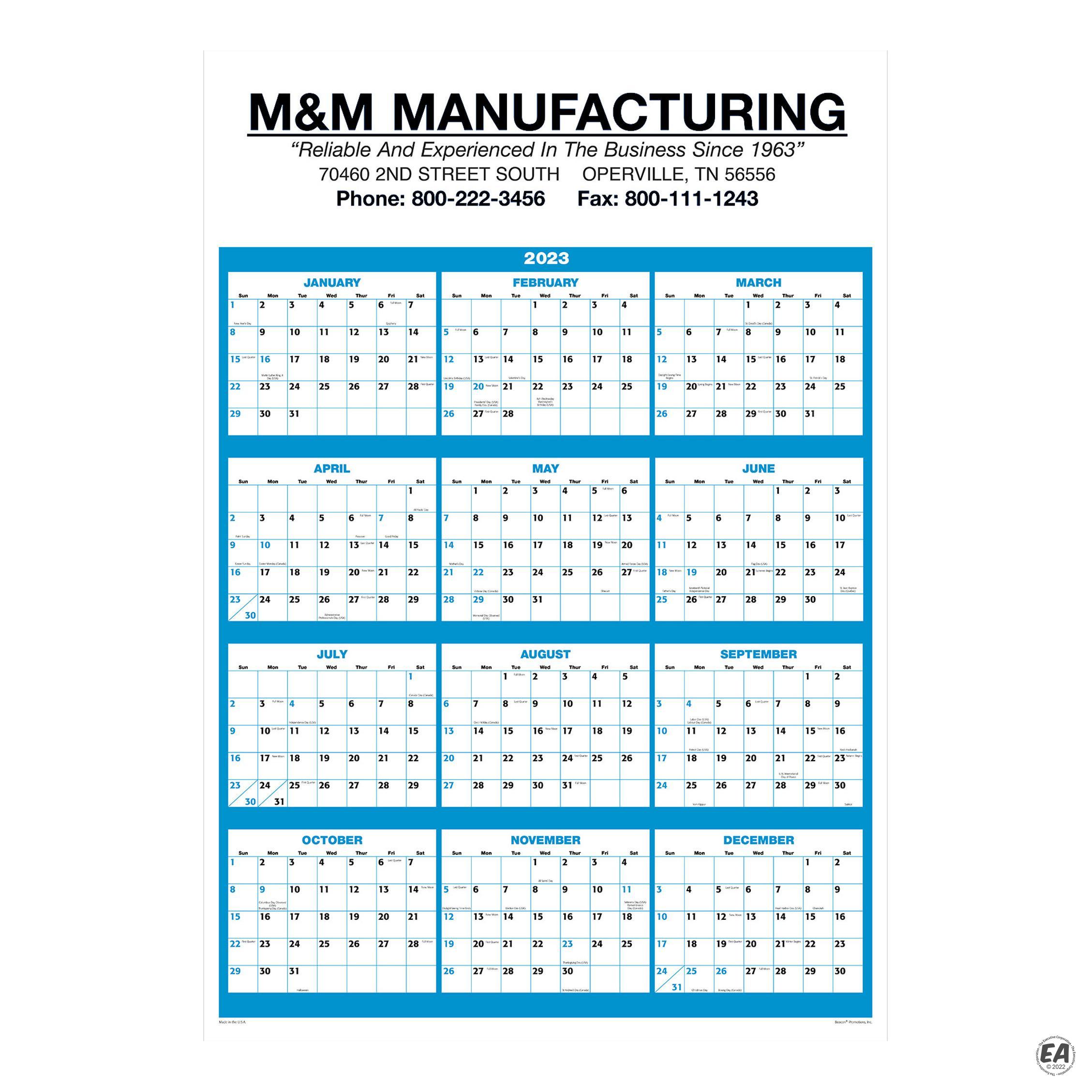 Promotional Single Sheet Wall Calendar - Full Year View | Customized ...