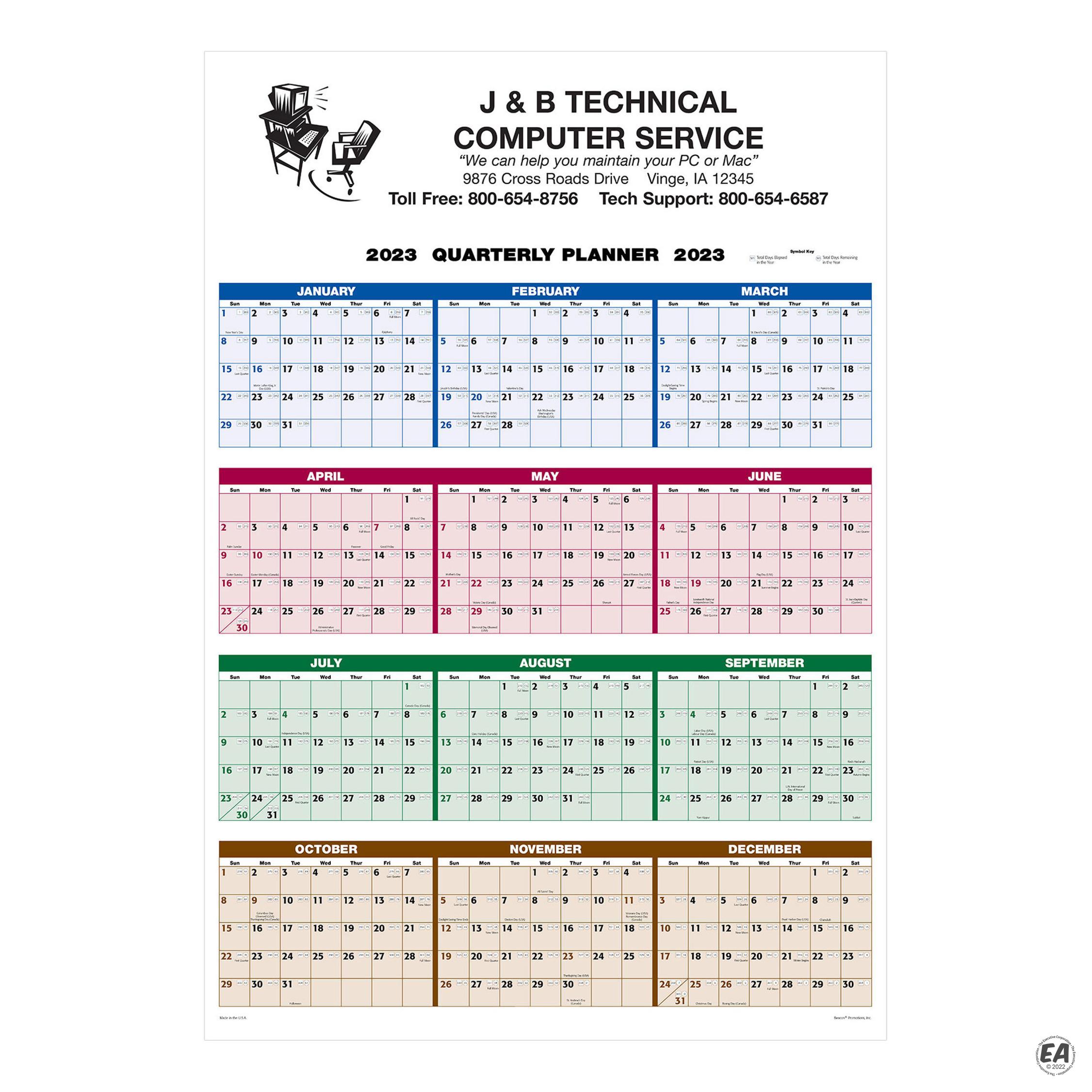 Promotional Single Sheet Wall Calendar - 4-Color Quarterly Full Year ...
