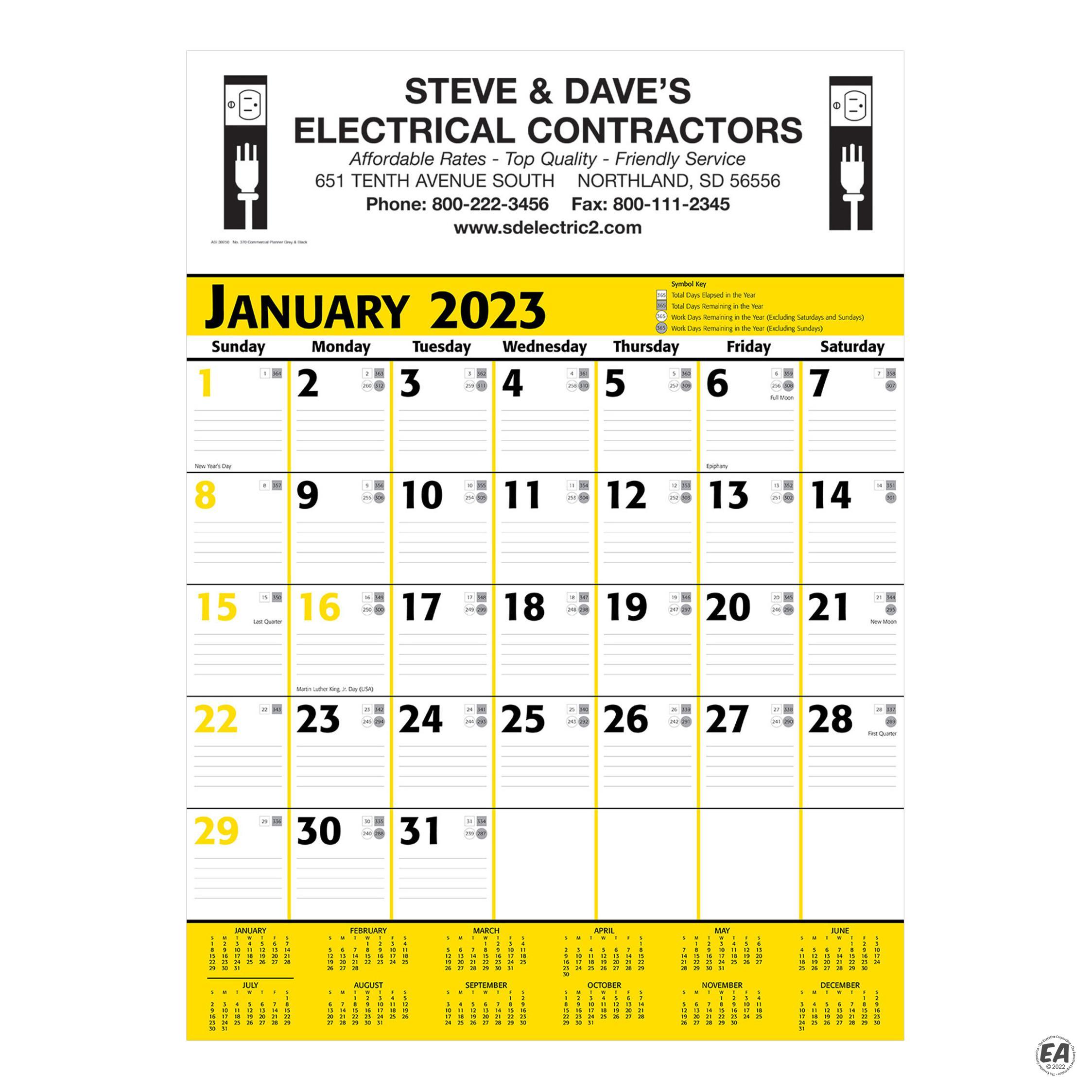 Customized Commercial Planner Wall Calendar - Yellow & Black ...
