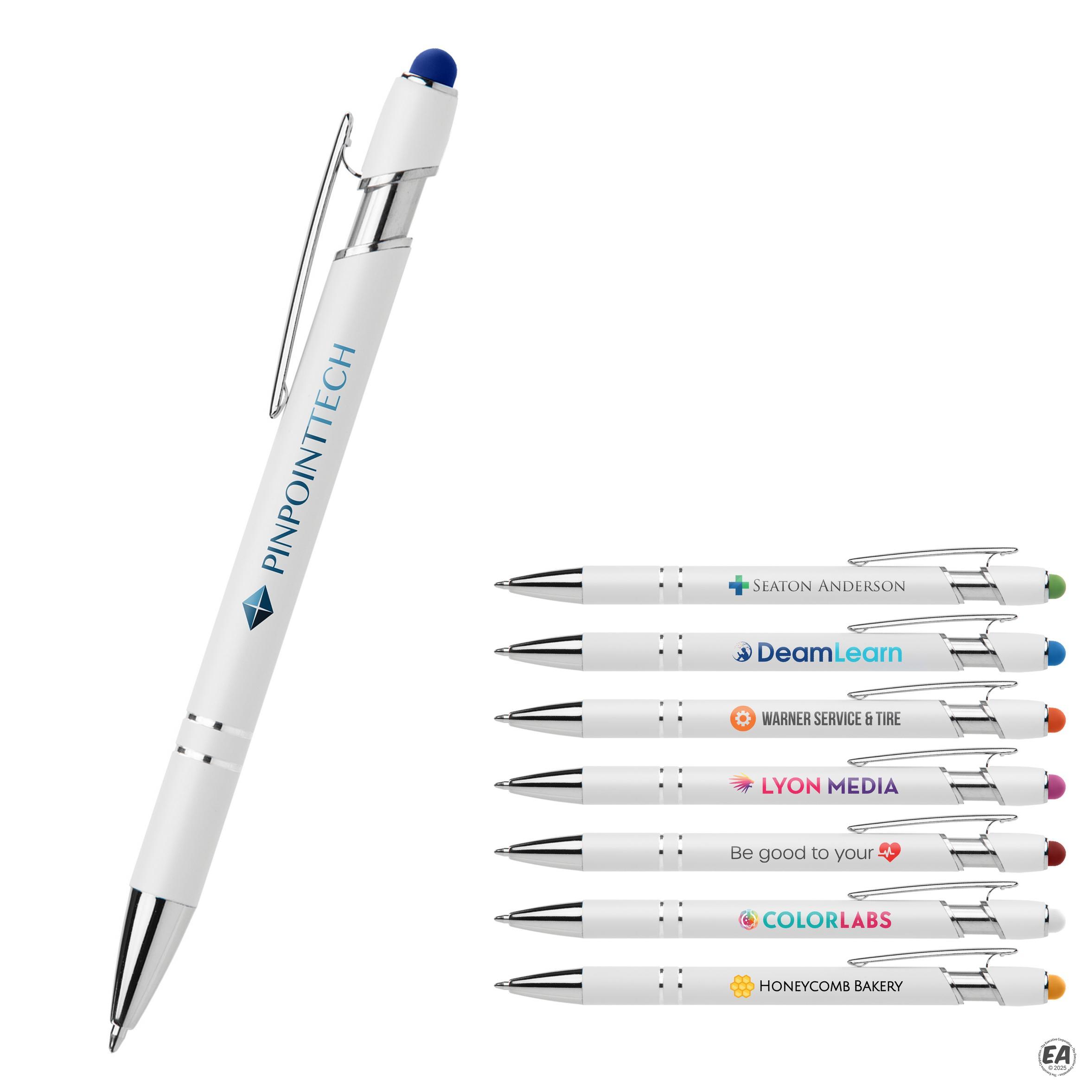 Customized Ellipse Softy White Barrel Metal Pen with Stylus | Custom ...