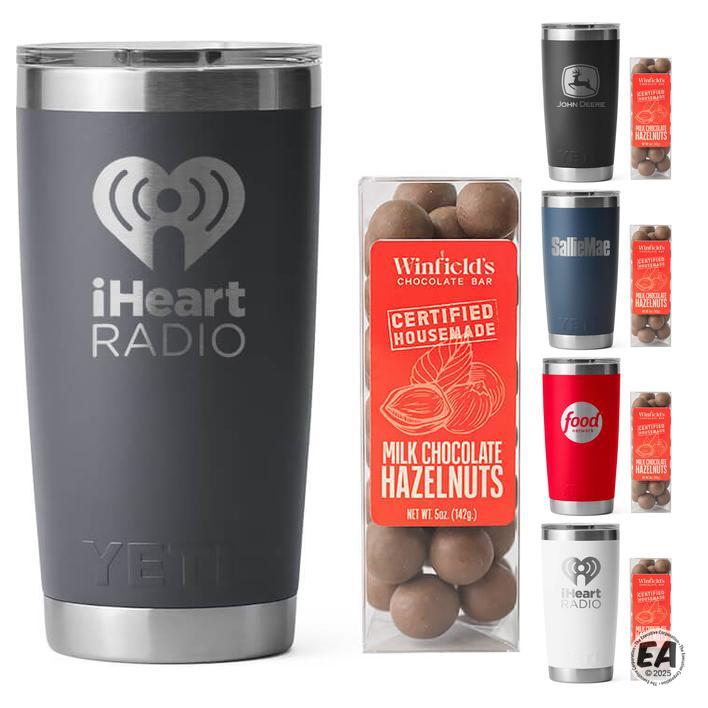 Promotional YETI Candy Gift Set: YETI 20 oz Tumbler and Milk Chocolate Covered Hazelnuts ...