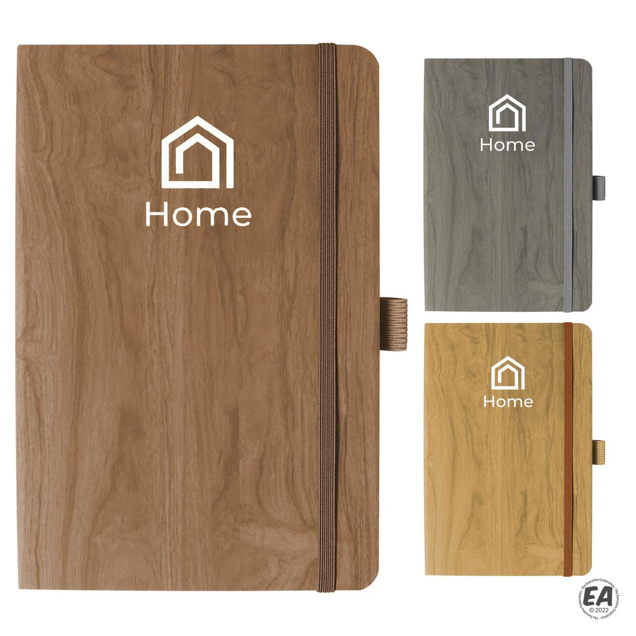 Branded Soft Touch Wood Grain Journal 5.25x8.5 | Customized Journals ...