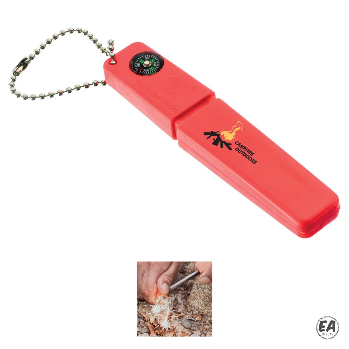Branded 3-IN-1 Flint Fire Starter,Emergency Whistle & Compass ...