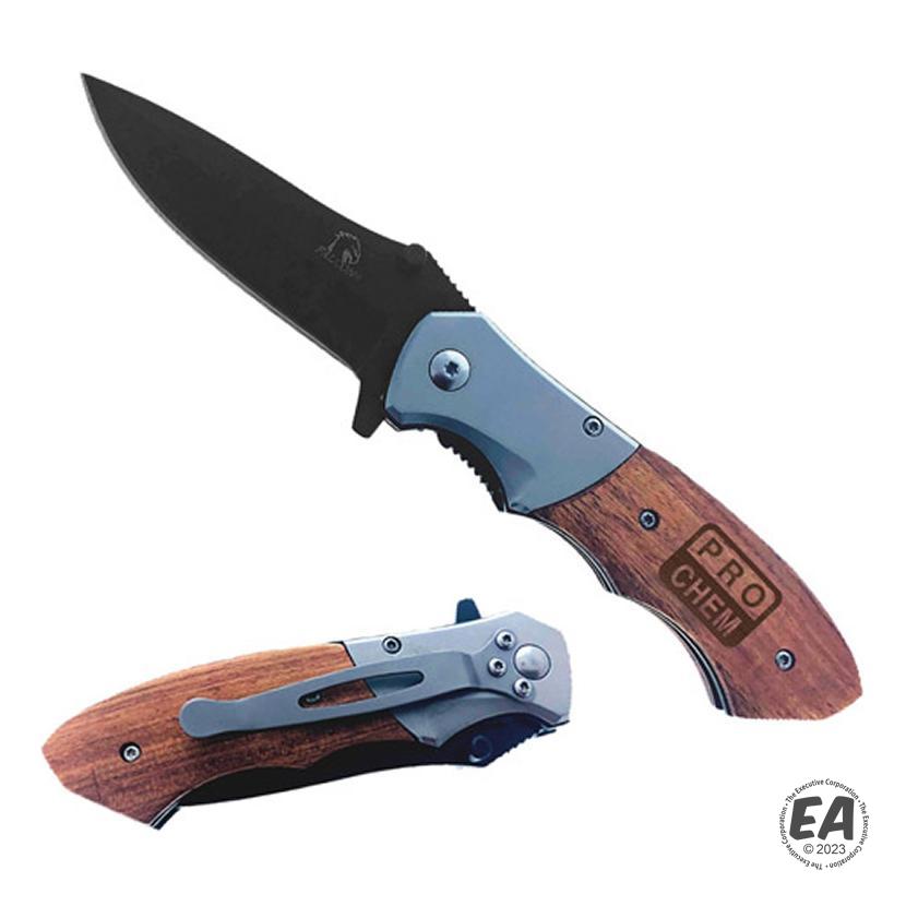 Customized Black Blade Rosewood Color Wood Handle Pocket Knife Custom