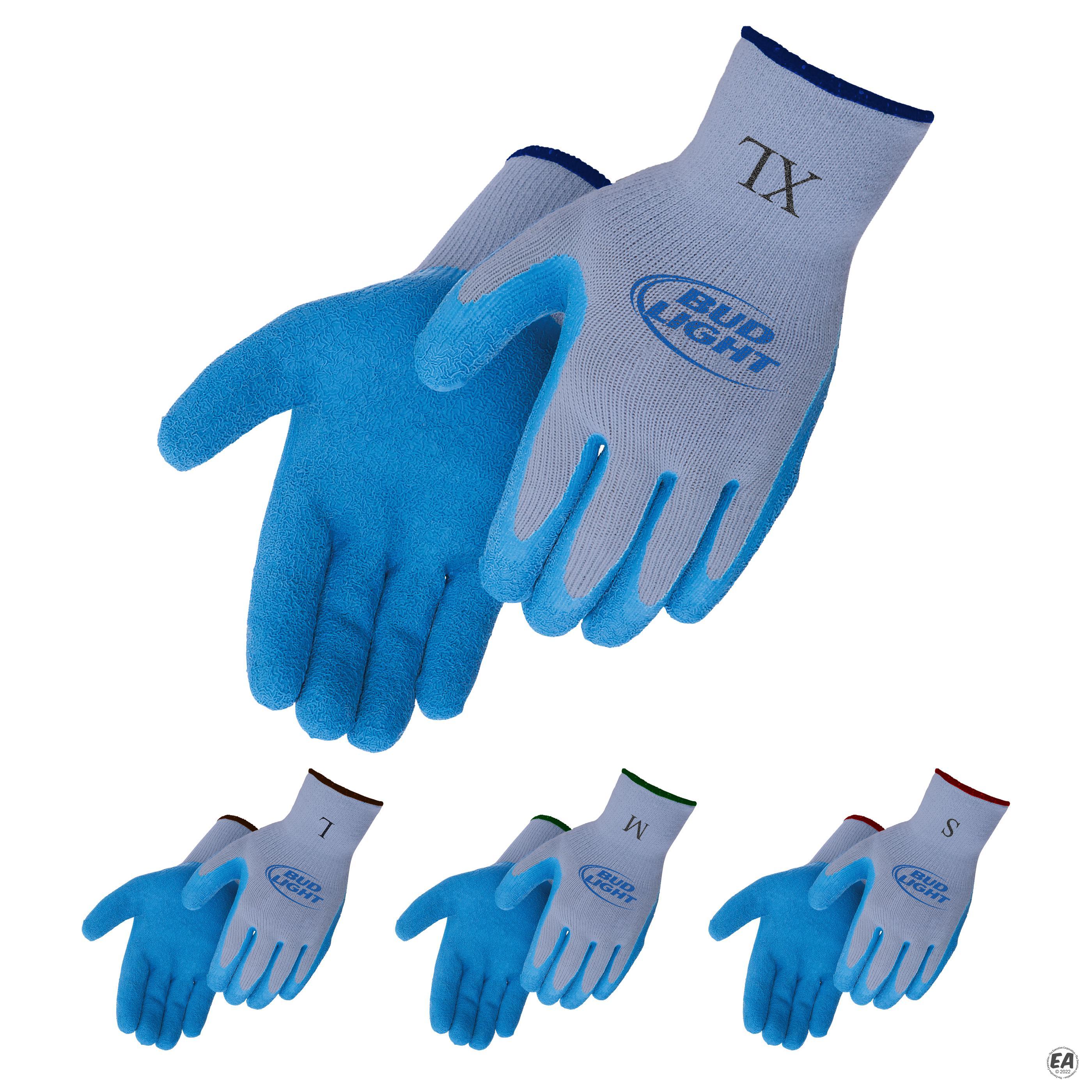 Customized Grey and Blue Textured Latex Palm Coated Gloves ...