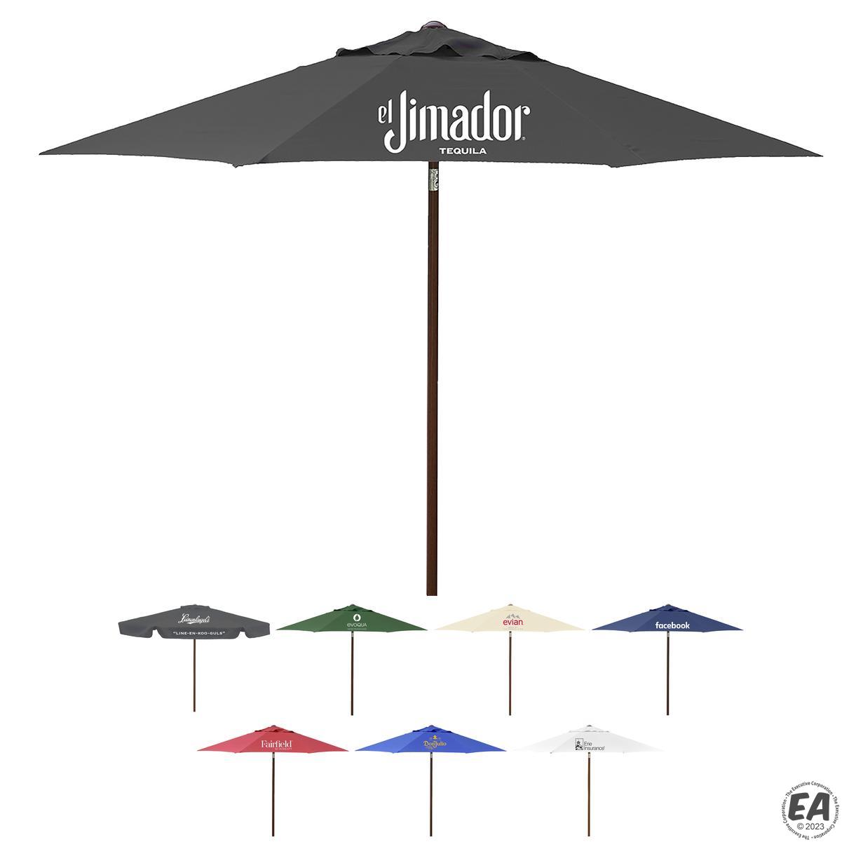 Promotional Wood-Look Market Commercial 9FT Patio Umbrella | Customized ...