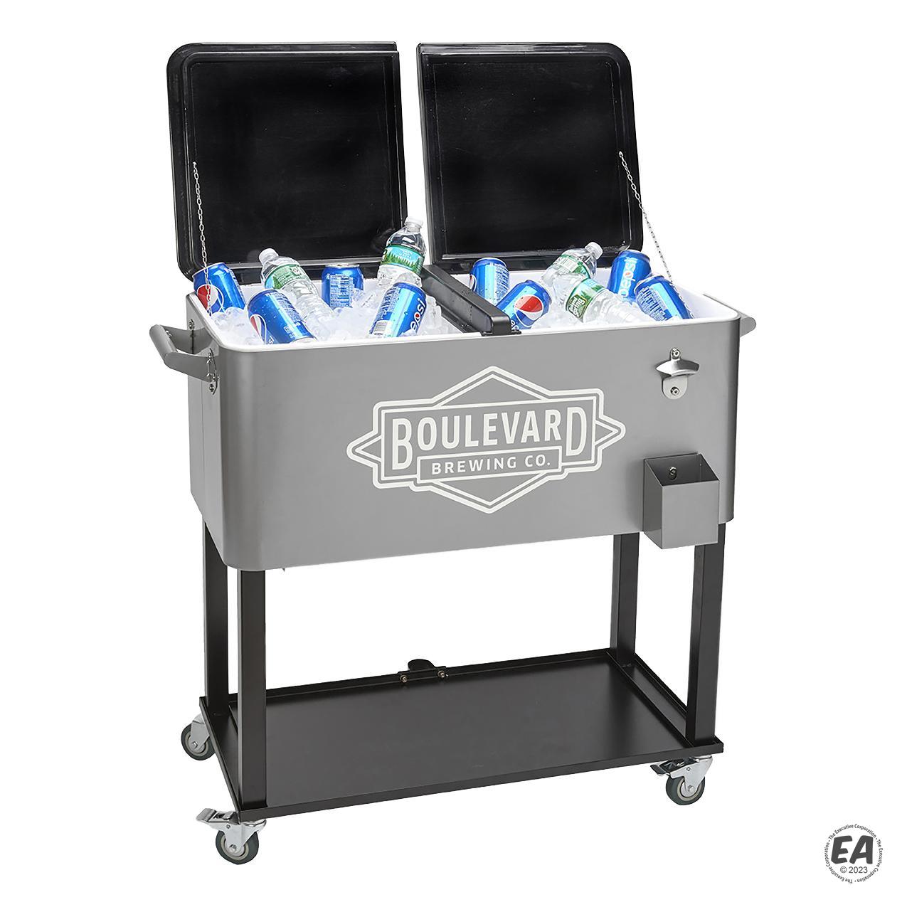 Customized Rolling 80QT Cooler Vending Cart with Bottle Opener ...