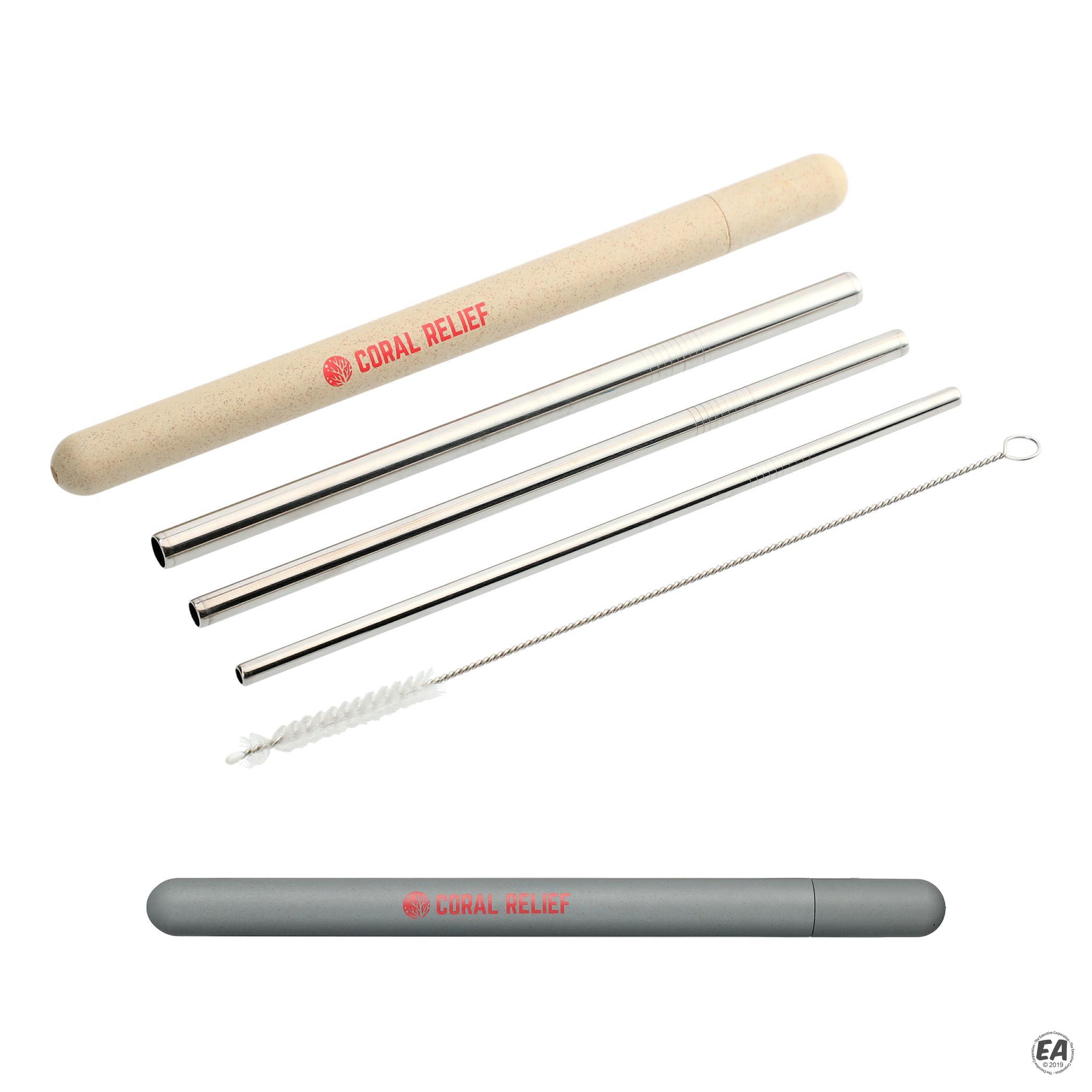 Promotional Reusable Stainless Straw Set with Eco Tube | Branded Metal ...