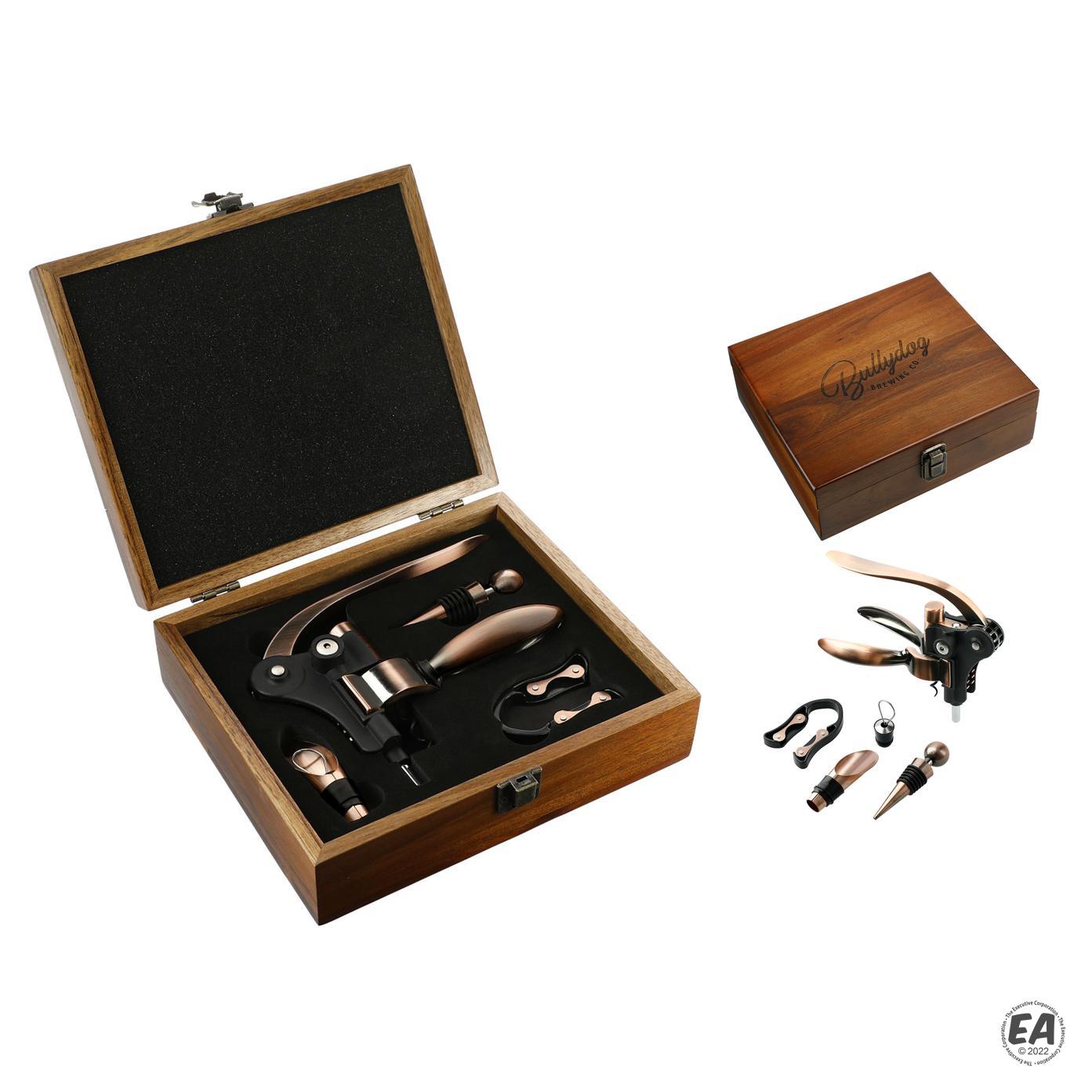 Branded Graze Wood and Metal Wine Set | Customized Wine Gift Sets ...