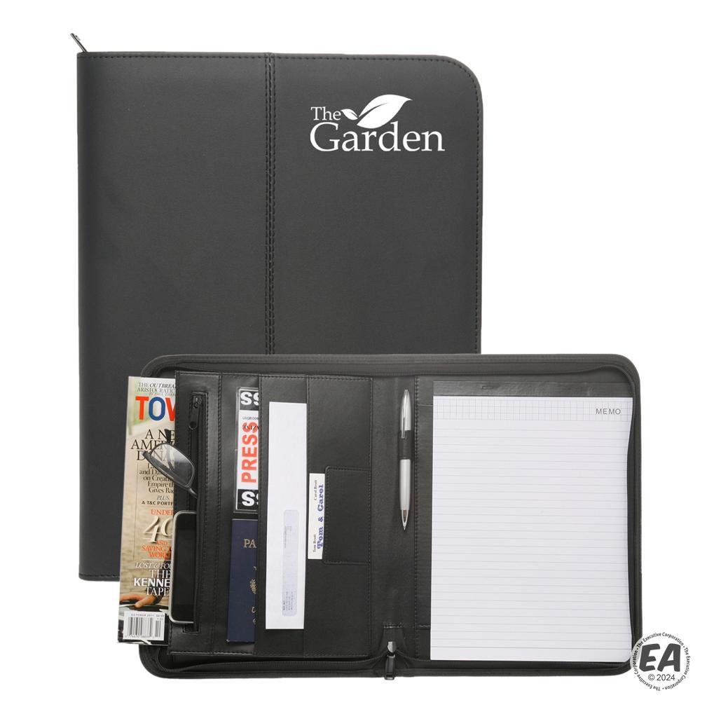 Promotional Zippered Black Leather Portfolio 10x13.25 | Customized ...
