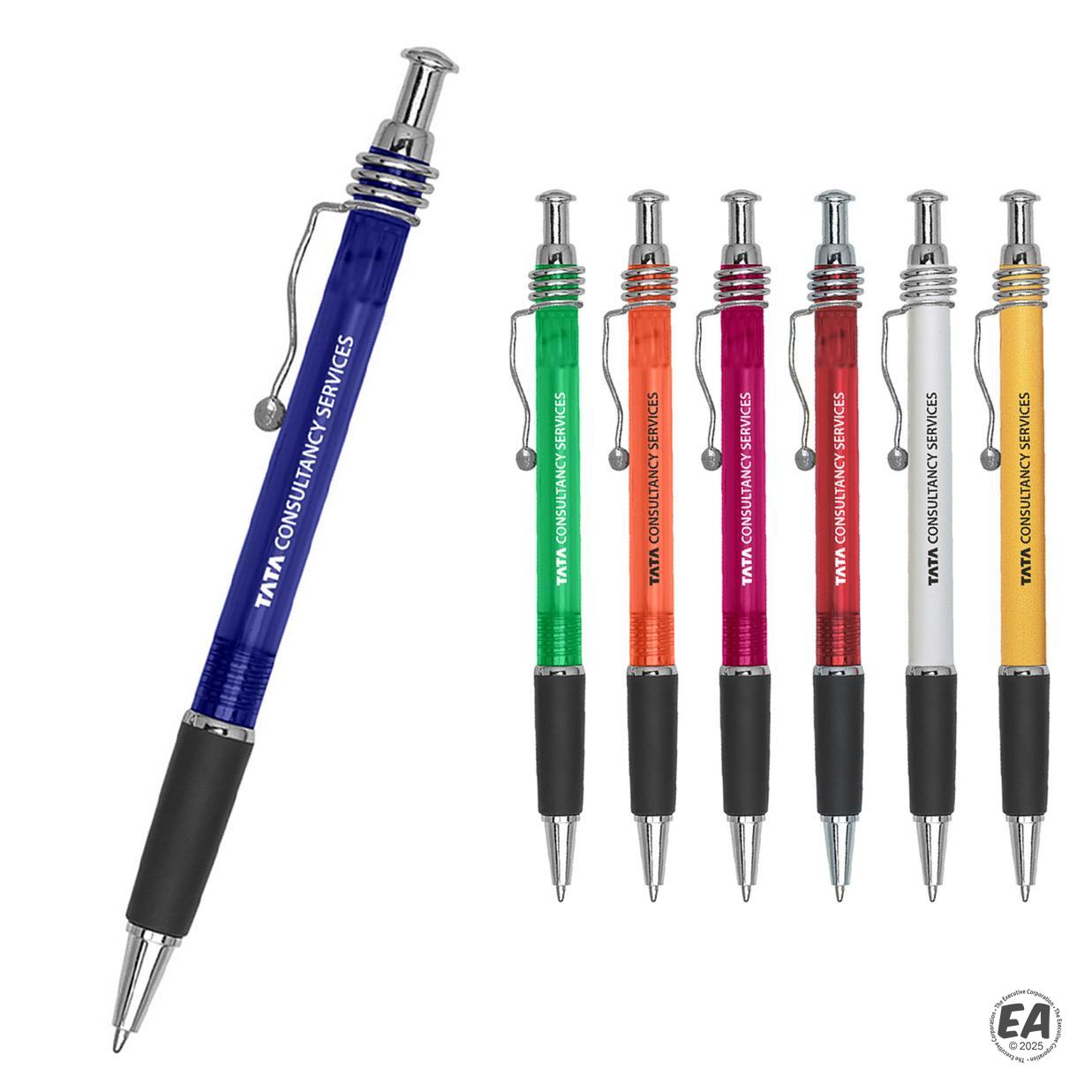 Customized Curvy Clip Plastic Ballpoint Pen | Custom Plastic Click Pens ...
