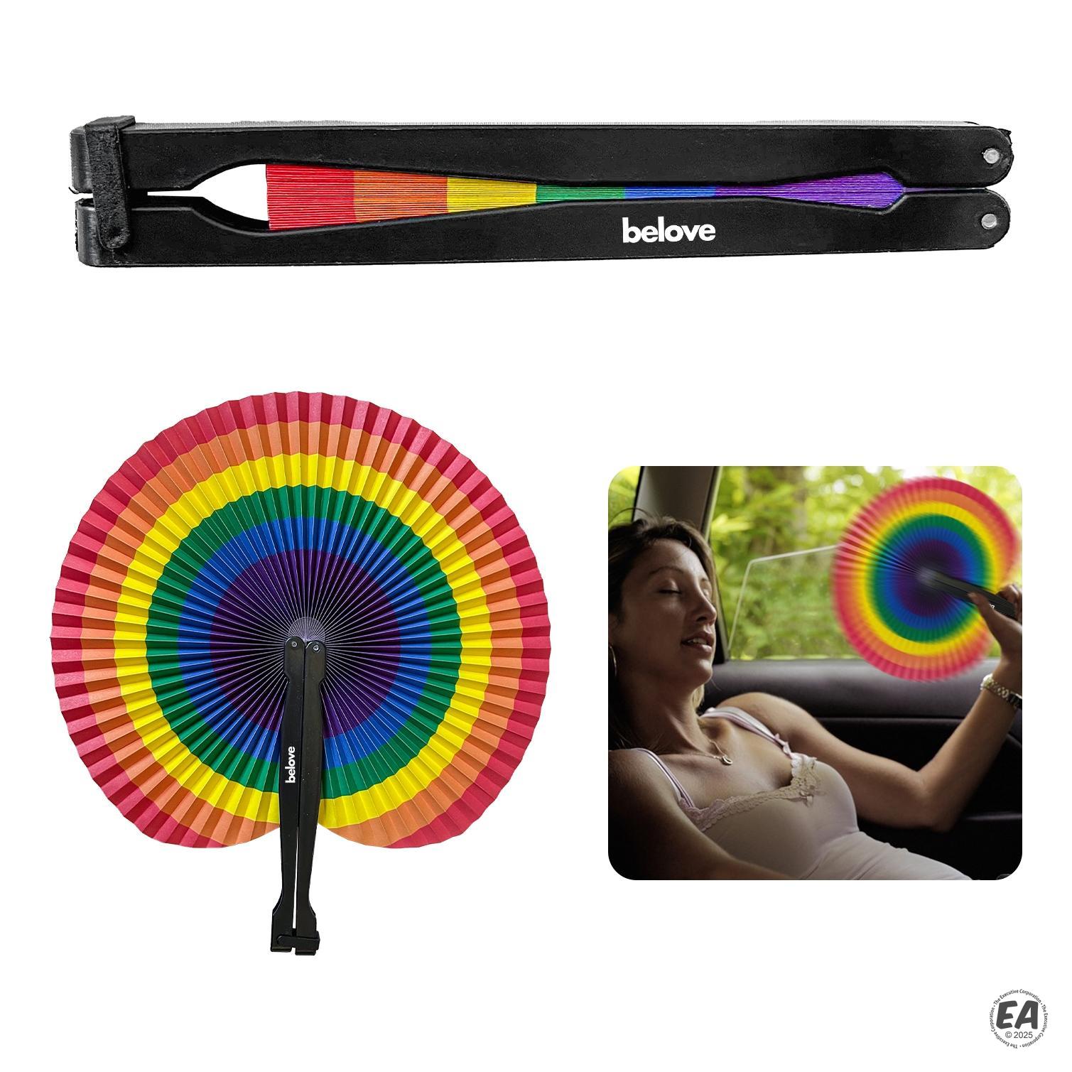 Customized Rainbow Colored Folding Paper Hand Fan | Promotional Cooling ...