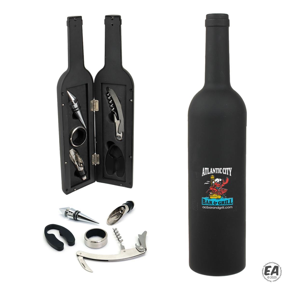 Promotional 7-Piece Wine Accessory Set with Bottle Shaped Case - Full ...