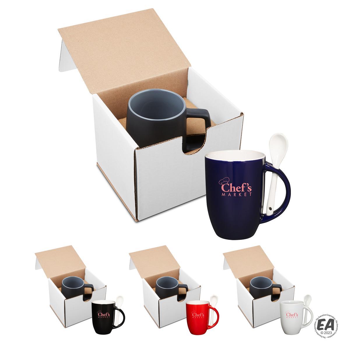 Customized 12 oz Dapper Ceramic Mug with Spoon In Mailer | Promotional ...