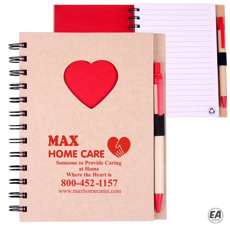 Promotional Heart Recycled Die Cut Notebook | Custom Notebook Pen ...
