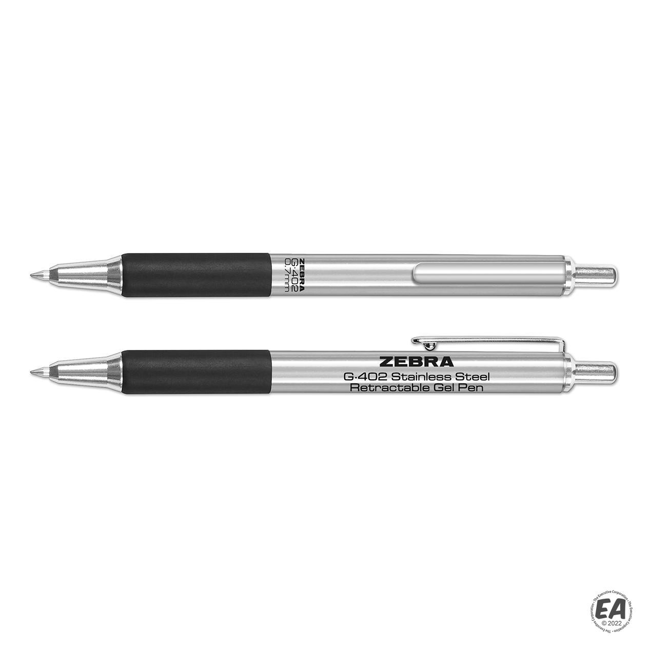 Custom Zebra G-402 Stainless Steel Retractable Gel Pen with Rubber Grip ...