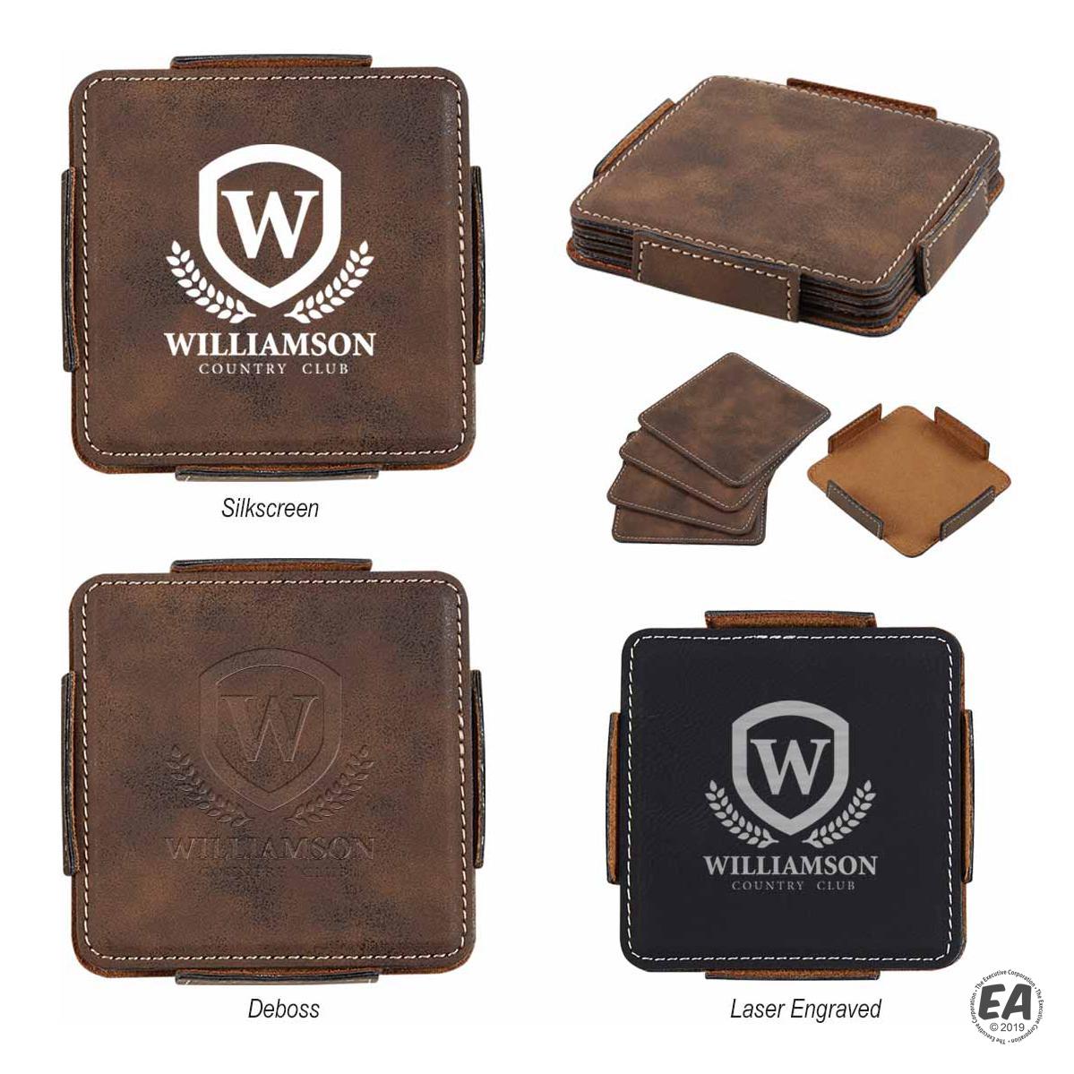 Customized 4-Piece Coaster Set with Holder | Promotional Coaster Sets ...