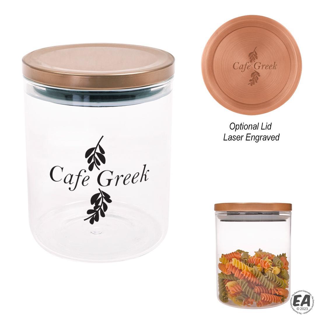 Promotional Glass Container with Stainless Steel Lid | Custom Food ...