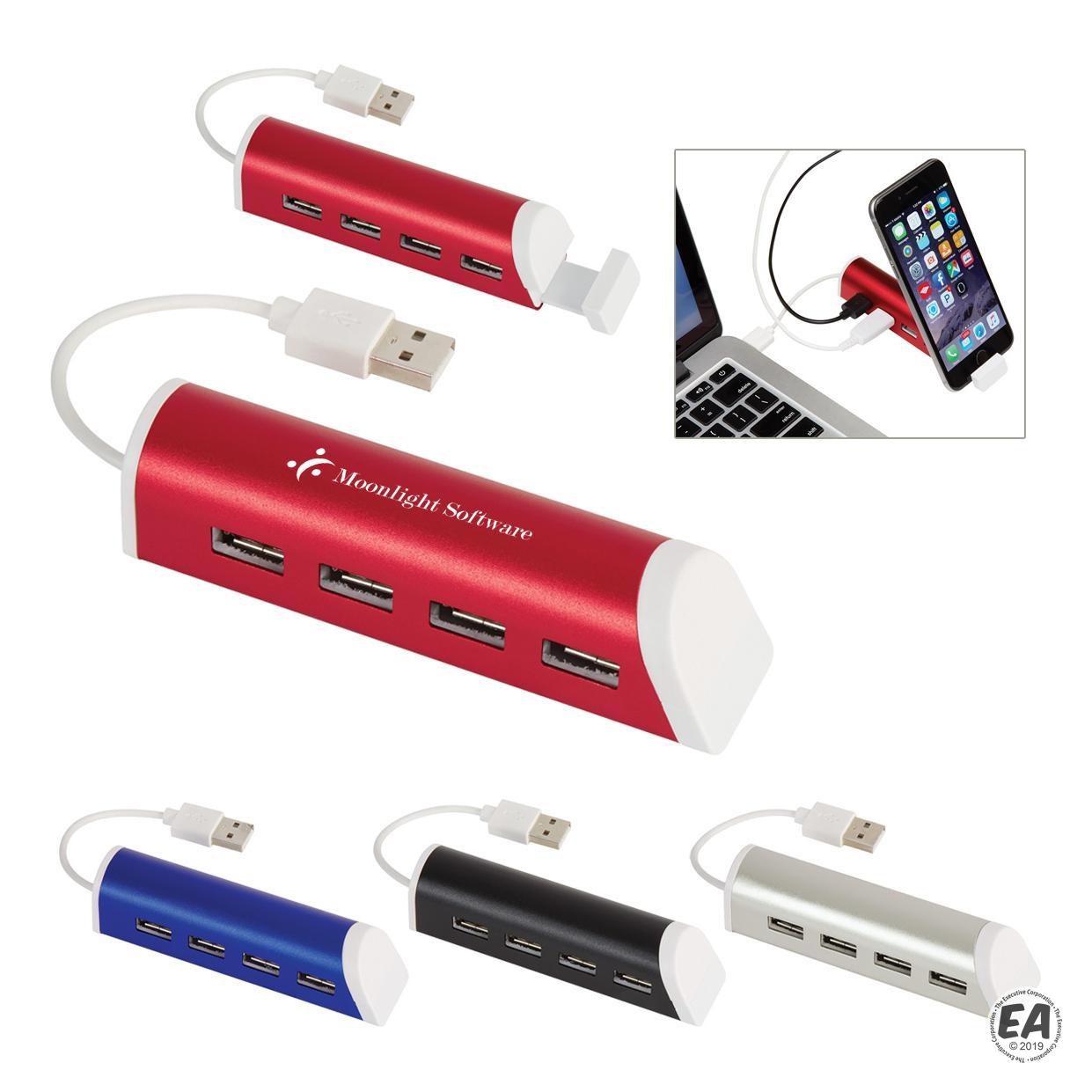 Customized 4-Port Aluminum USB Hub with Phone Stand | Custom USB Hubs ...