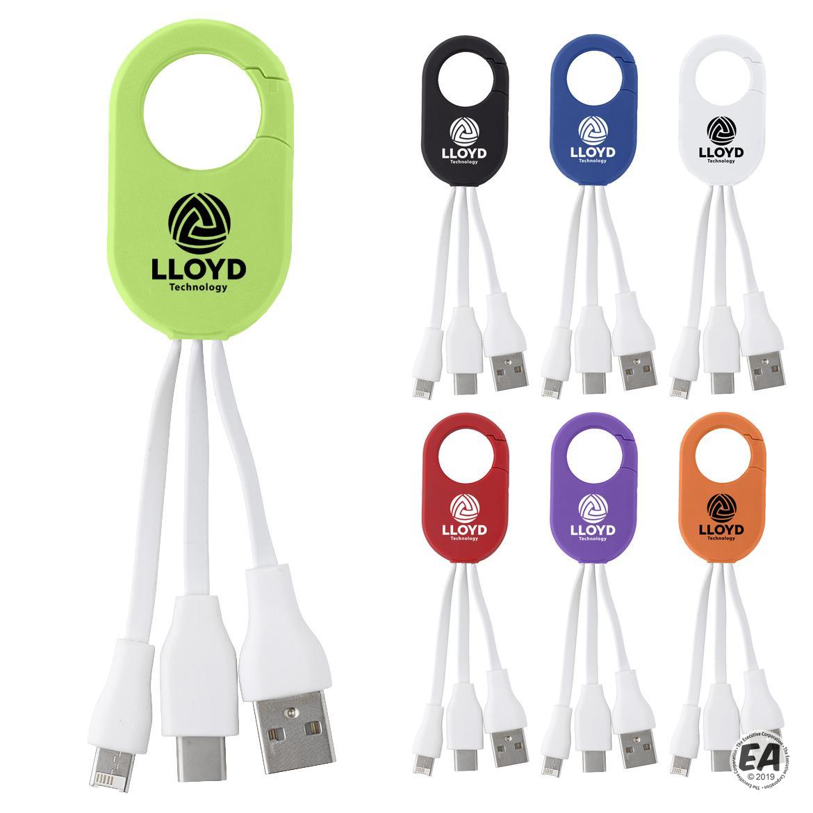Custom 3-In-1 Charging Buddy with Carabiner Clip | Promotional Power ...