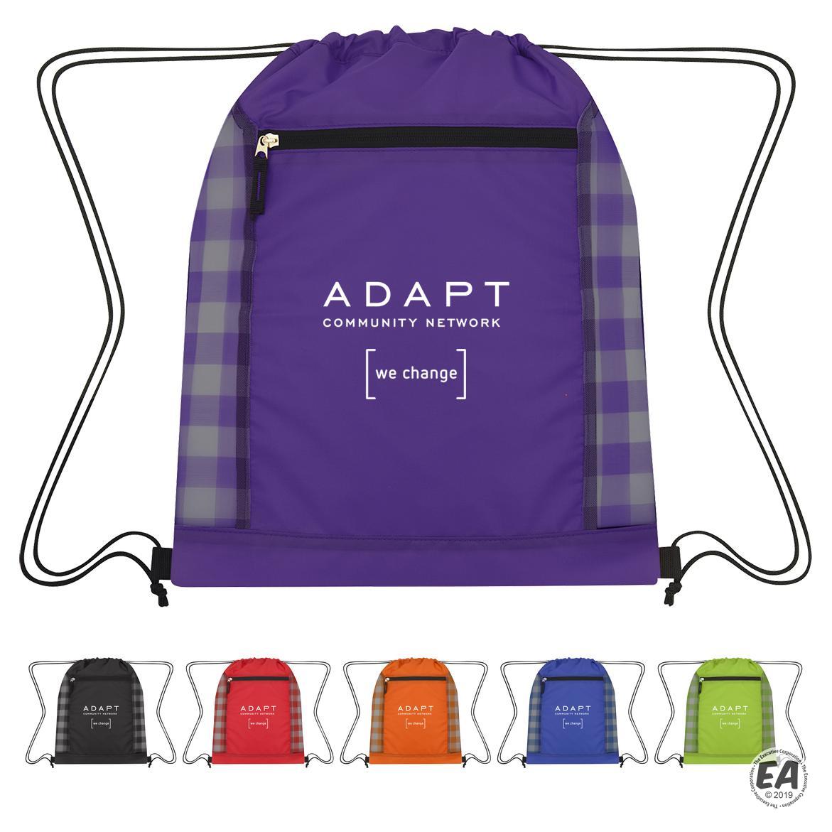 Promotional Checkered Mesh Accent Drawstring Bag | Custom Mesh ...