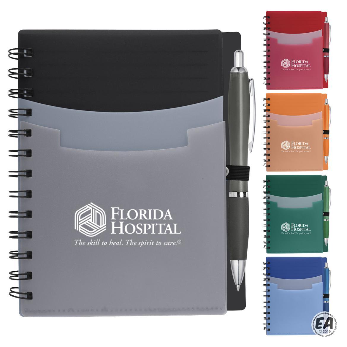 Promotional Tri-Pocket 5x7 Notebook with Satin Pen | Custom Notebook ...