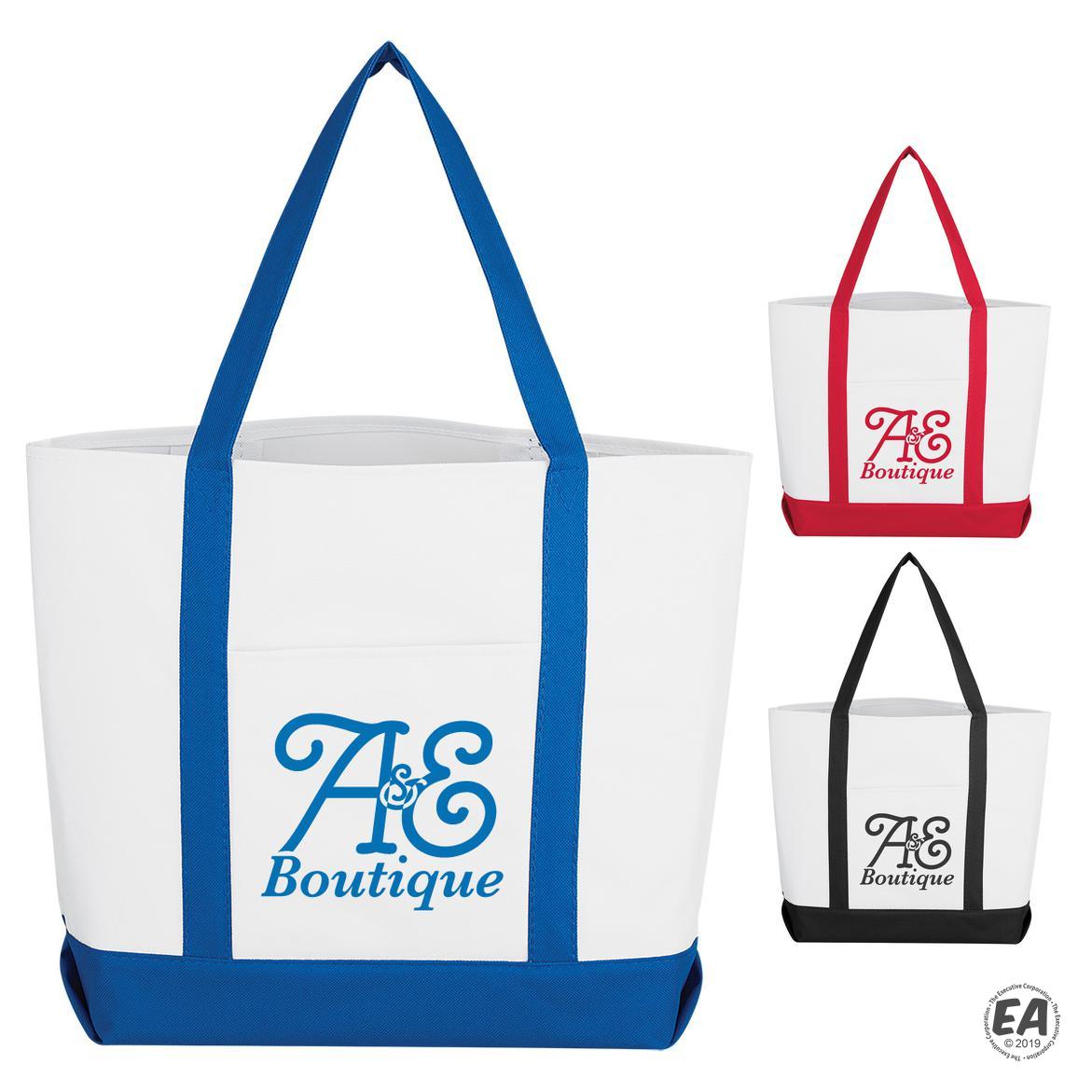 Promotional White Polyester Tote Bag Two Tone 15x11x5 | Customized ...