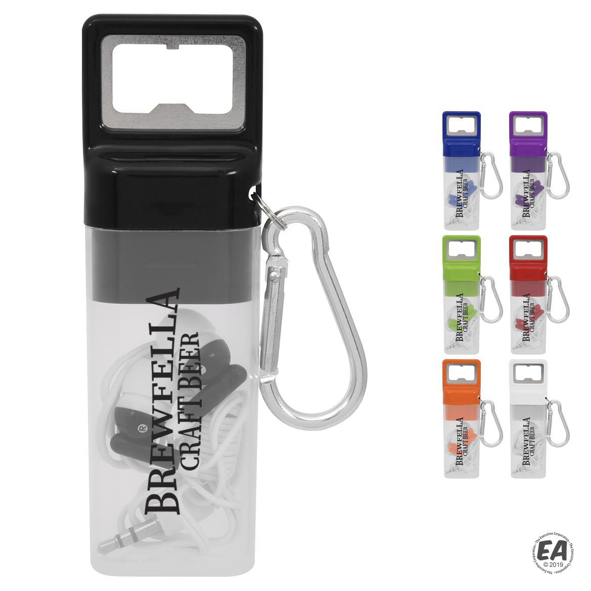 Custom Ensemble Earbuds Set With Bottle Opener | Promotional Earbuds ...