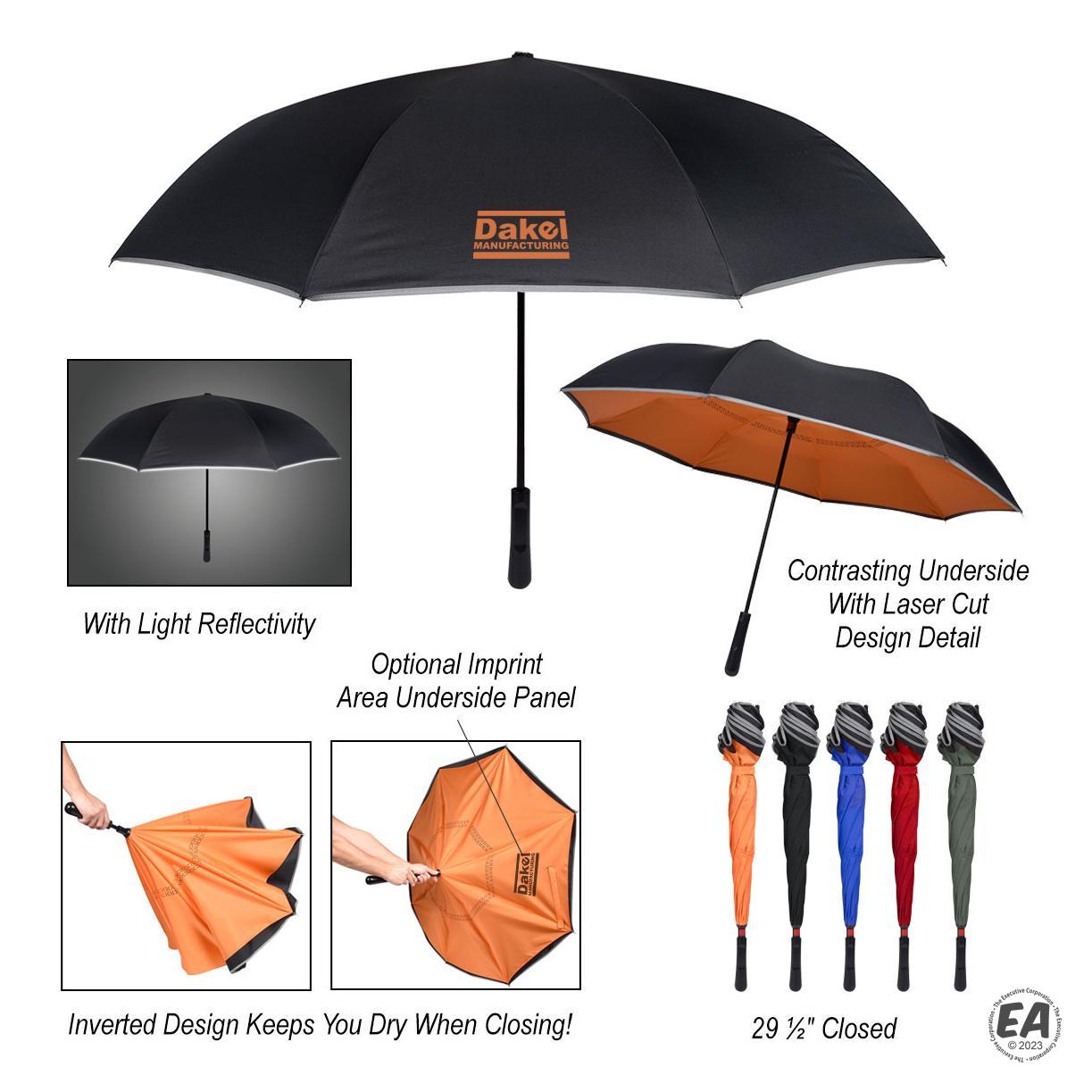 Promotional 48 Arc Reflective Edge Inversion Umbrella | Branded ...