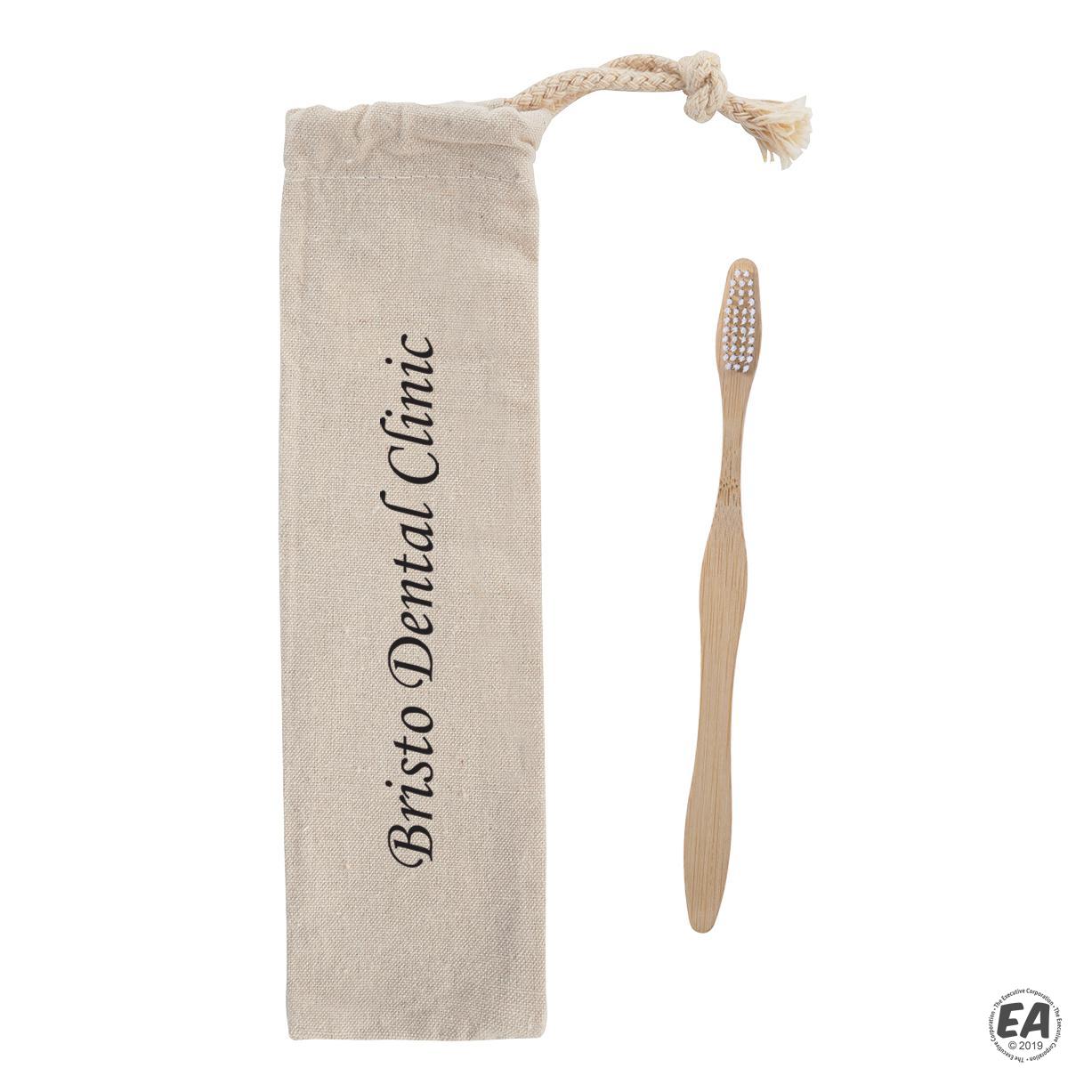 Custom Bamboo Toothbrush In Cotton Pouch | Promotional Health Gift Sets ...