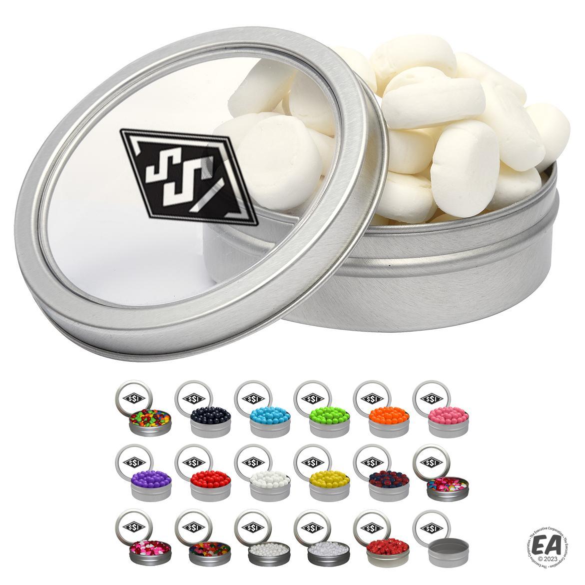 Promotional Candy Window Tin Short Round | Custom Candies | Customized ...