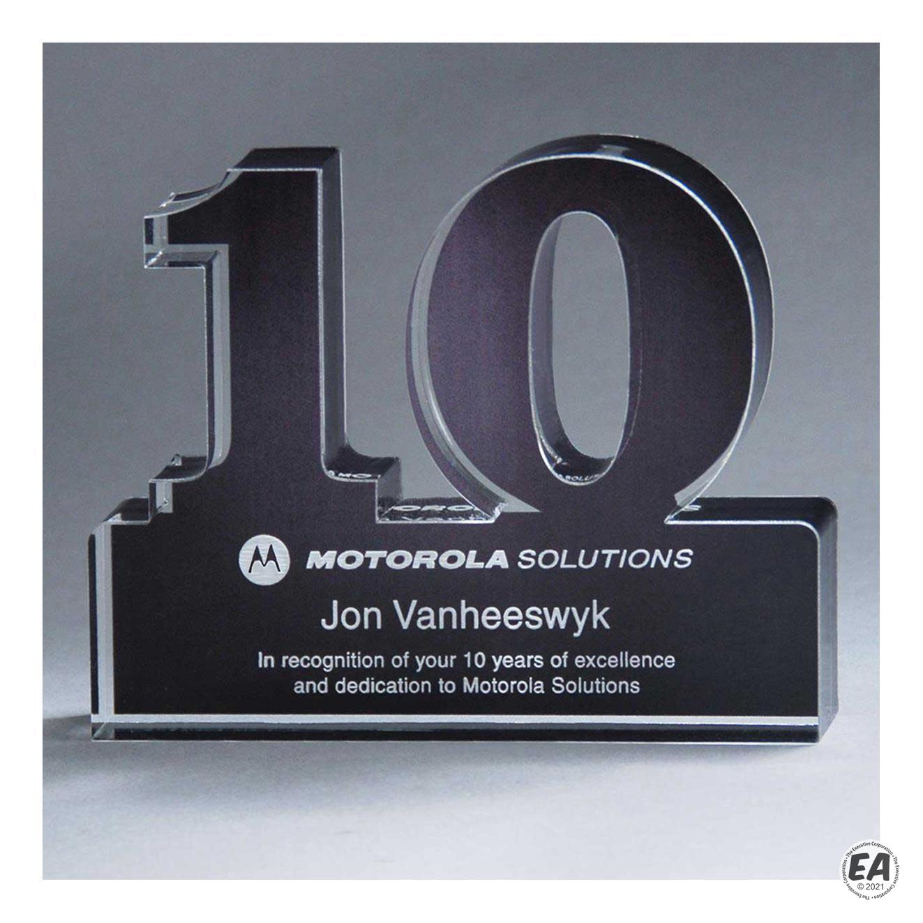 Customized Freestanding 10 Year Anniversary Award | Custom Desktop ...