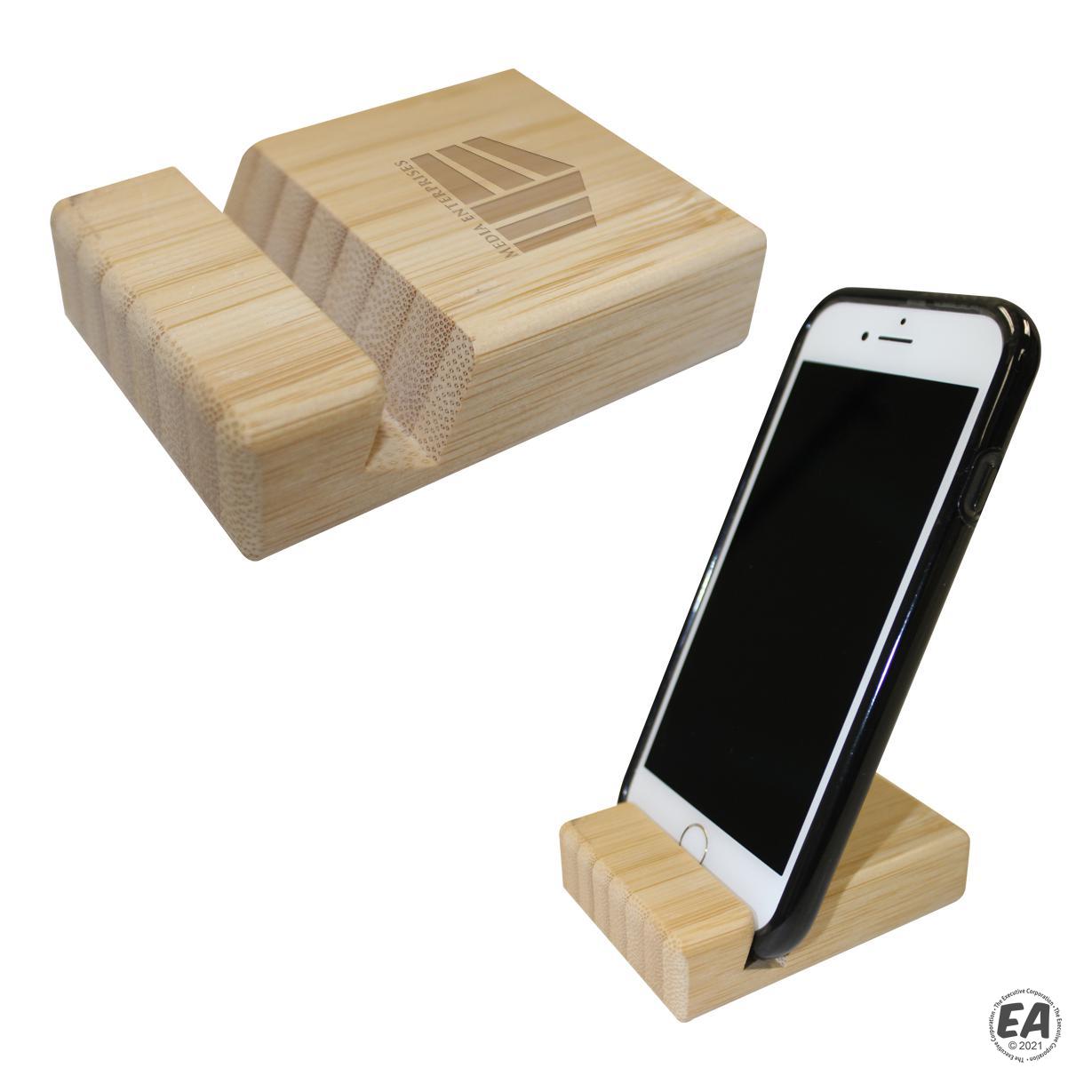 Promotional Bamboo Block Phone Stand | Customized Cell Phone Desk ...