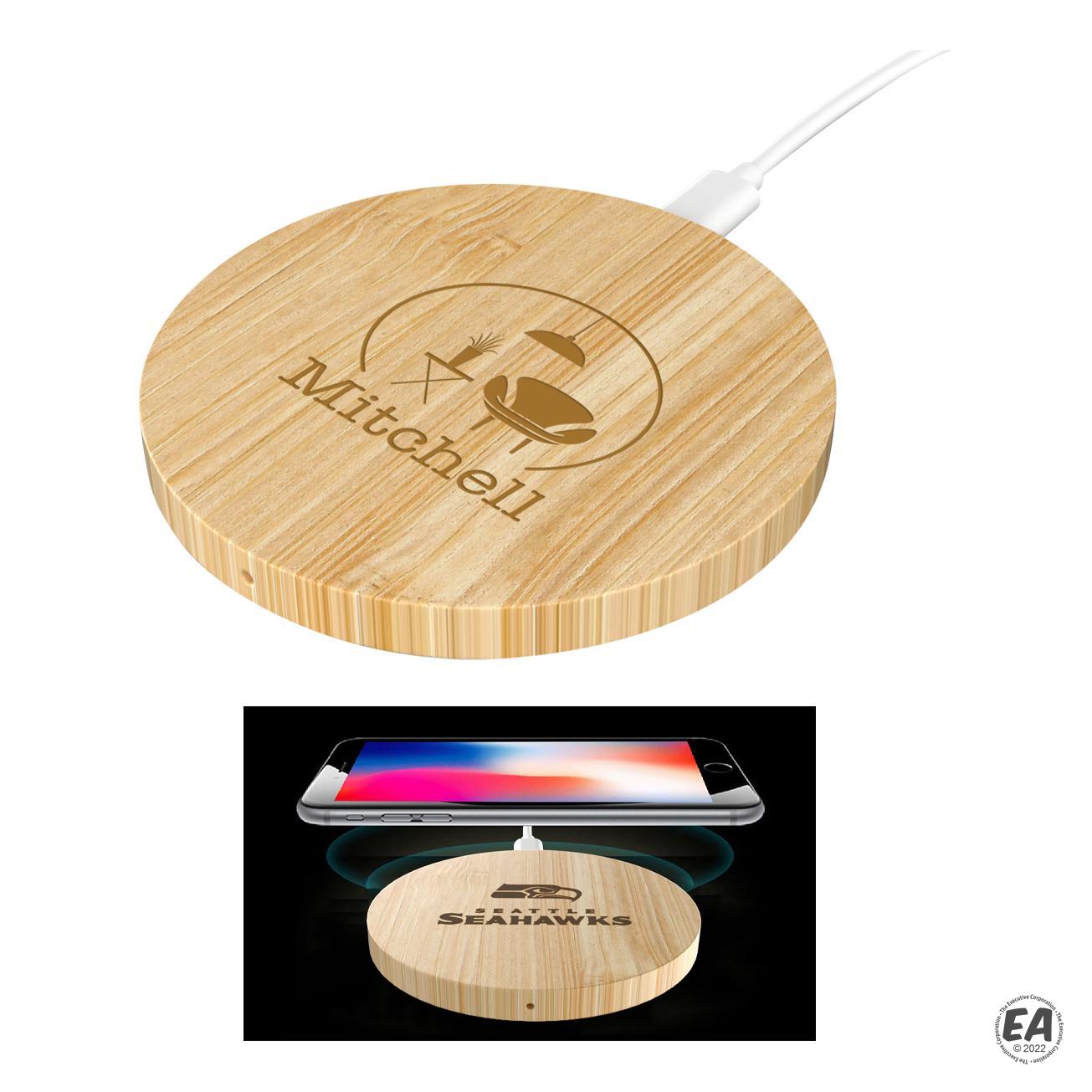 Branded Wireless Phone Charger 15W Round Bamboo Base | Customized ...