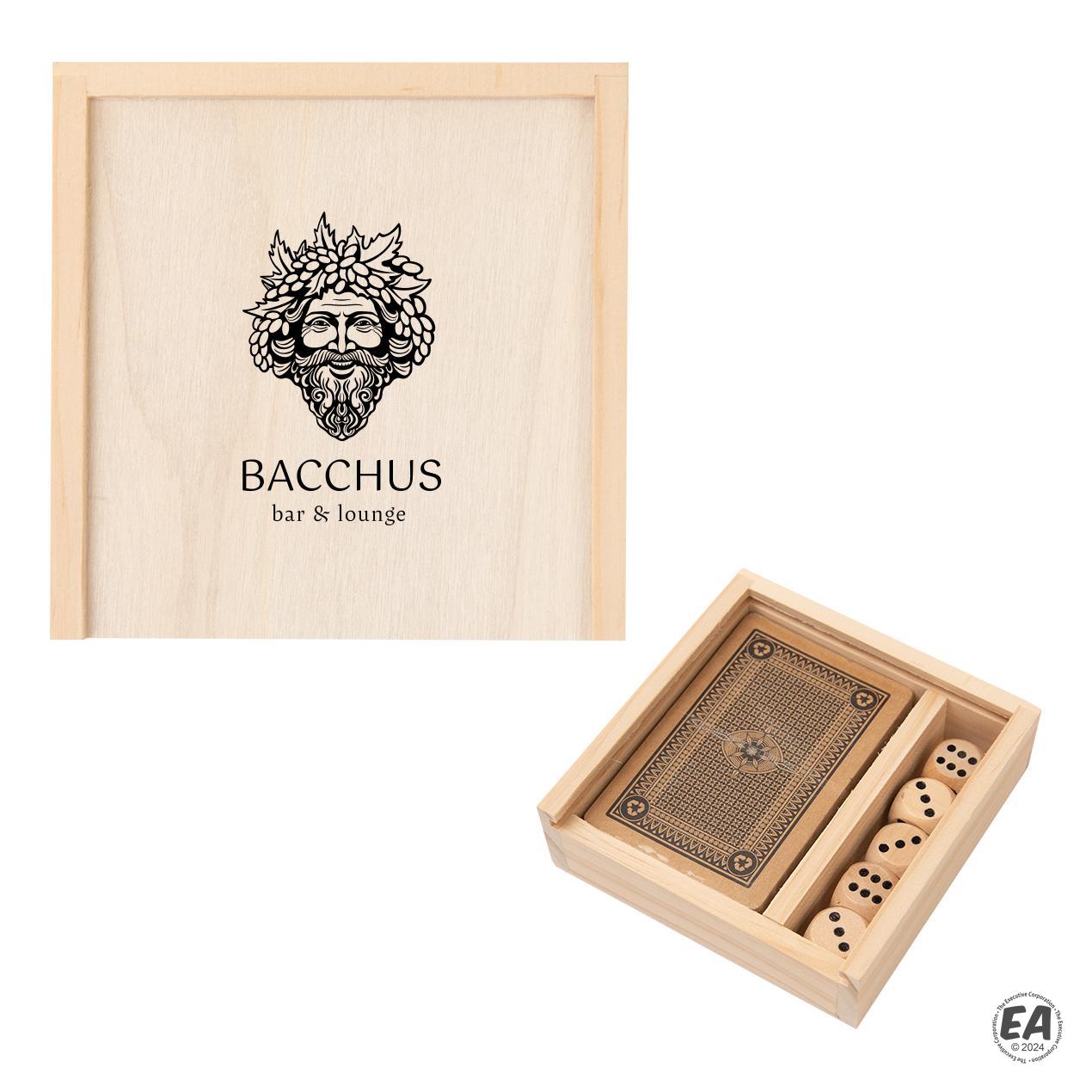 Branded Playing Card & Dice Set with Wooden Storage Box | Customized ...