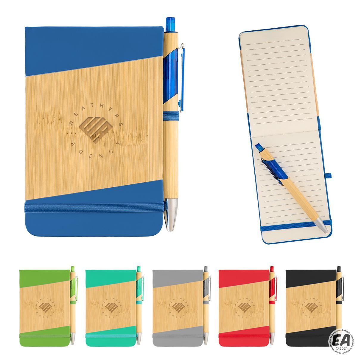 Customized Bamboo Look 4x6 Jotter Pad & Pen | Promotional Notebook Pen ...