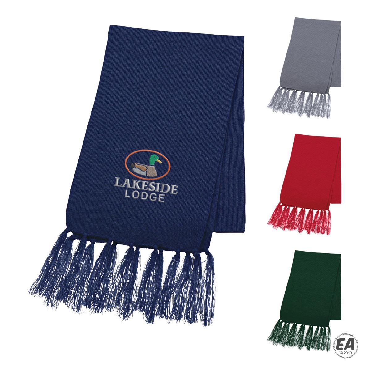 Branded Knit Scarf With Tassels | Promotional Scarves | Customized Knit ...