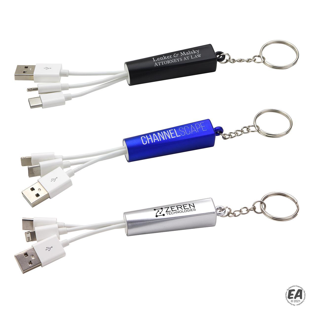 Custom Trey 3-in-1 Light-Up Charging Cable with Keychain | Promotional ...