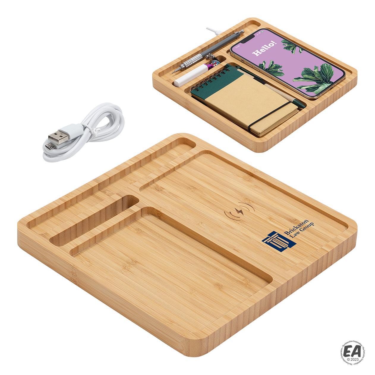 Promotional Bamboo Desk Organizer with 5W Wireless Charger | Customized ...